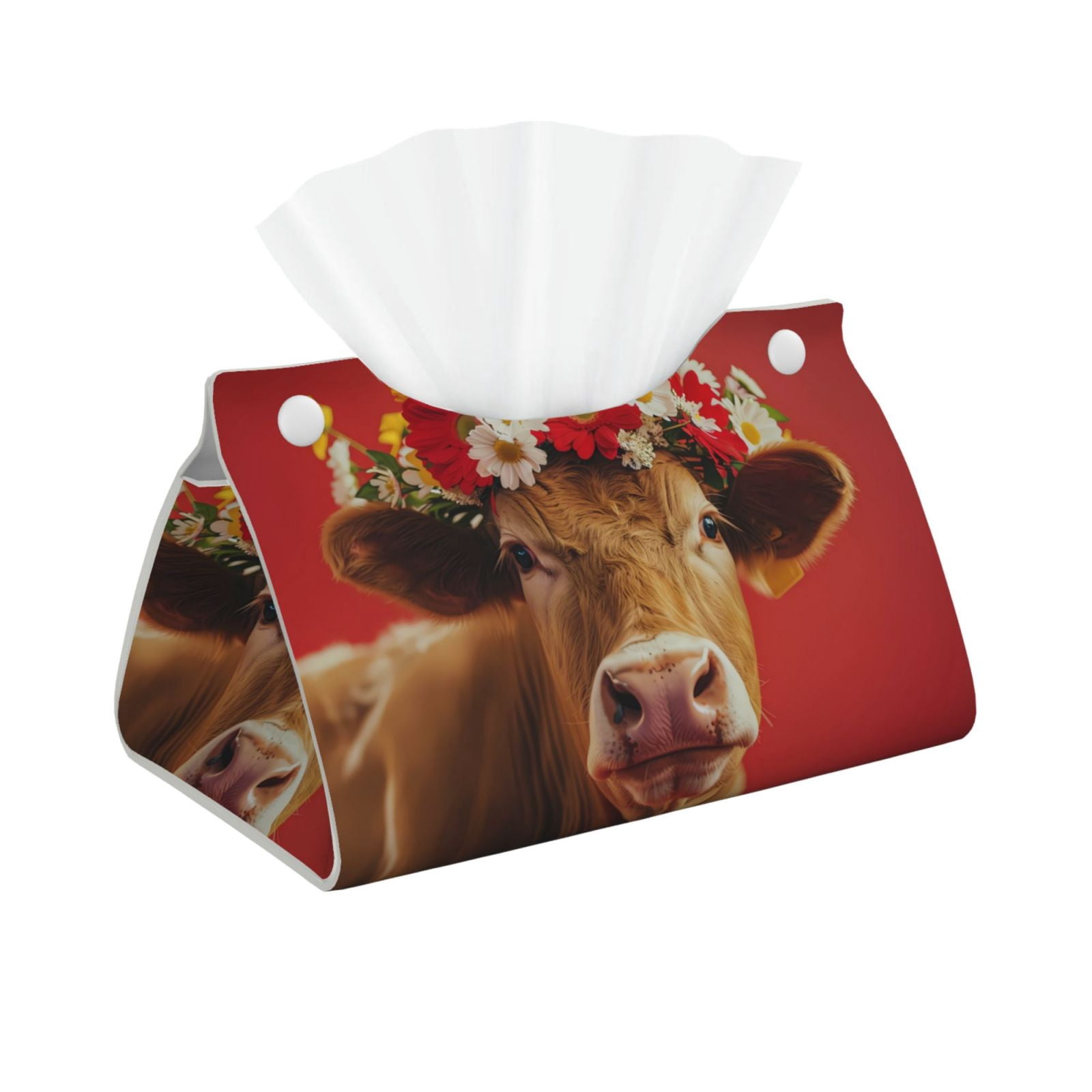 Fuzoiu White And Red Daisy Cow Print Tissue Box Cover, PU Leather ...