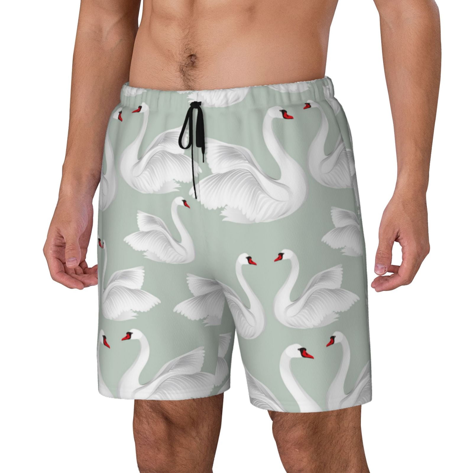 Fuzoiu White Birds Print Men's Swim Shorts,Quick-Dry Double-Layer Swim ...