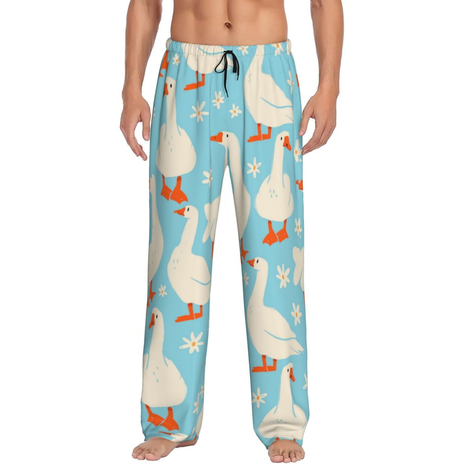 Fuzoiu White Geese and Flower Print Men's Pajama Pants,Lounge Pants for ...