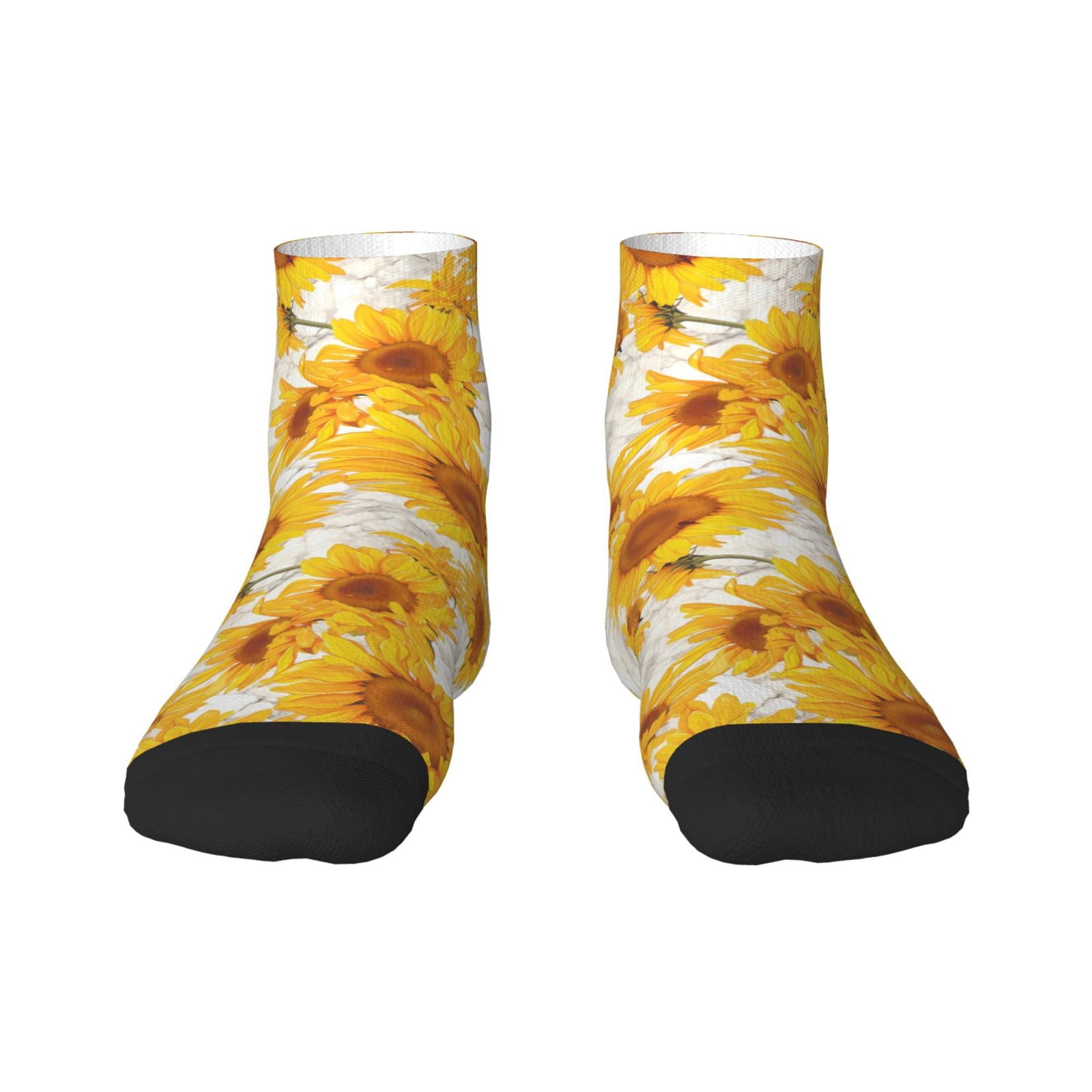 Fuzoiu White Marble Pattern Sunflower Print Adult Socks, Crew Moisture ...