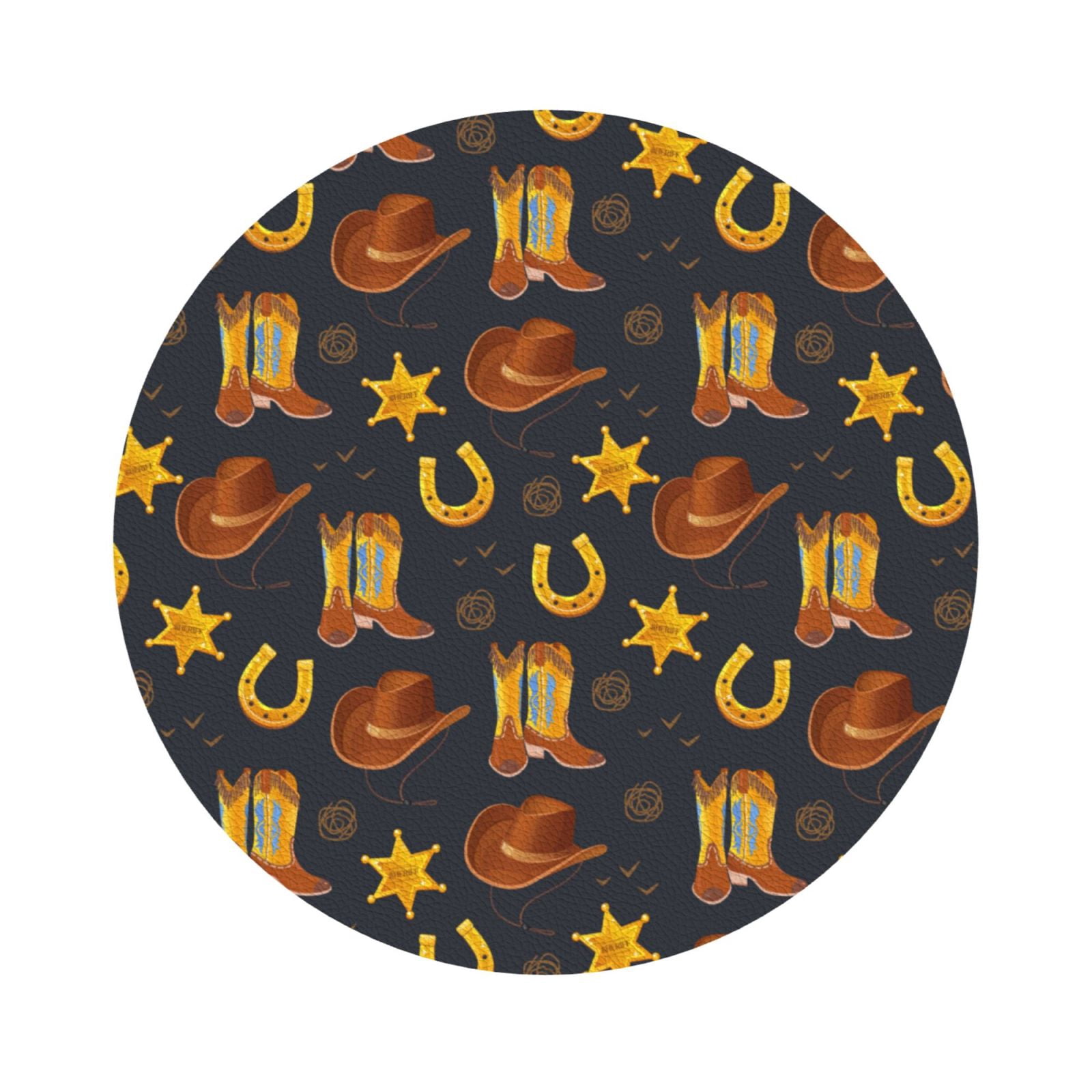 Fuzoiu Wild West Golden Horseshoe Print Leather Coasters Set,Drink ...