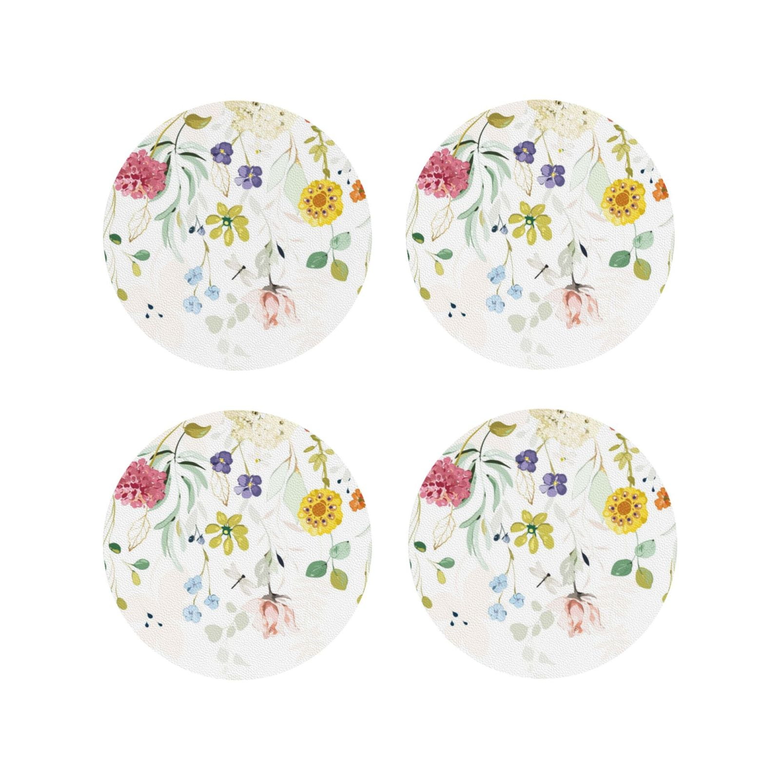 Fuzoiu Wildflowers Print Leather Coasters Set,Drink Coasters Set of 4 ...