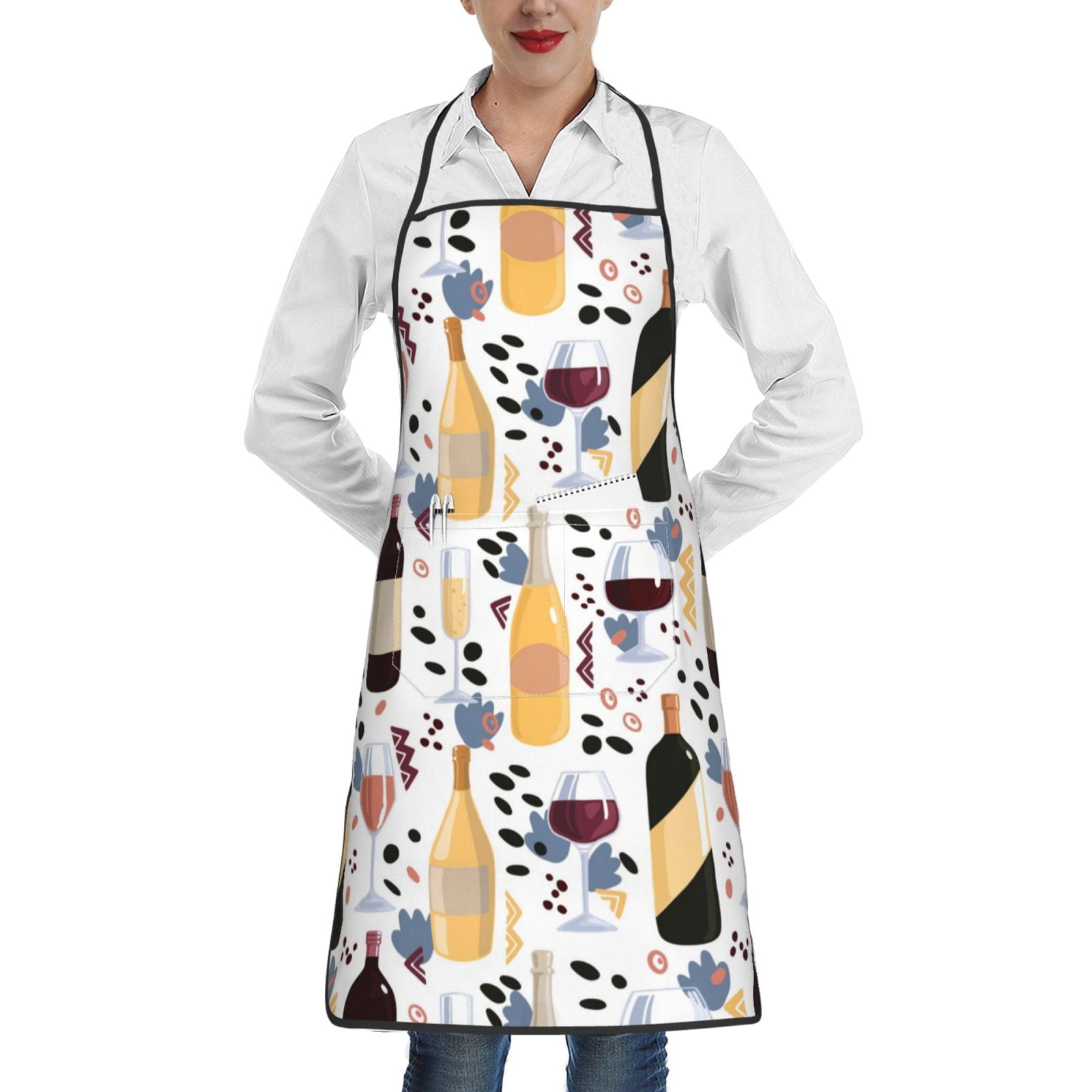 Fuzoiu Wine Bottles Glasses Print Kitchen Cooking Aprons,Kitchen ...