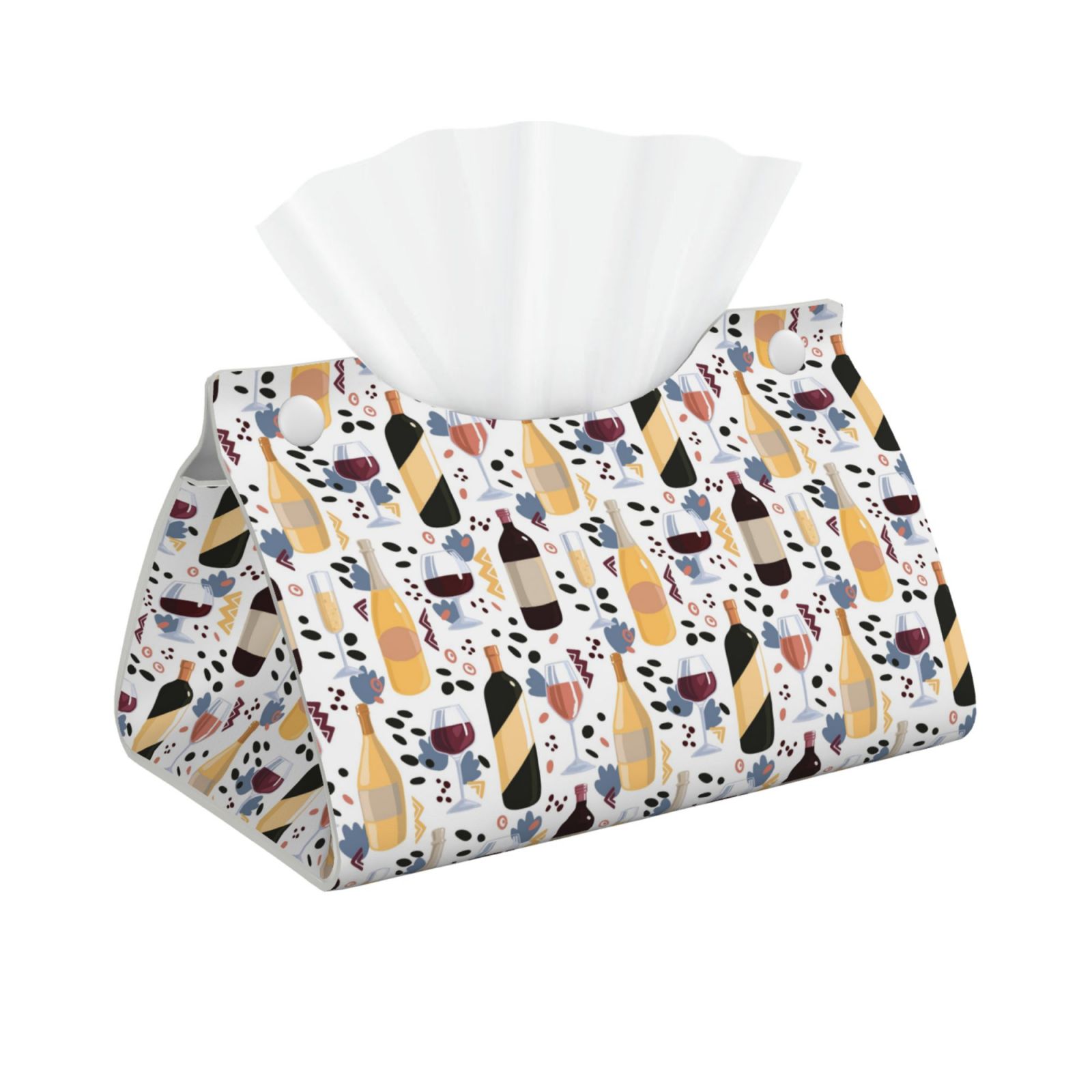 Fuzoiu Wine Bottles Glasses Print Tissue Box Cover, PU Leather Tissue ...