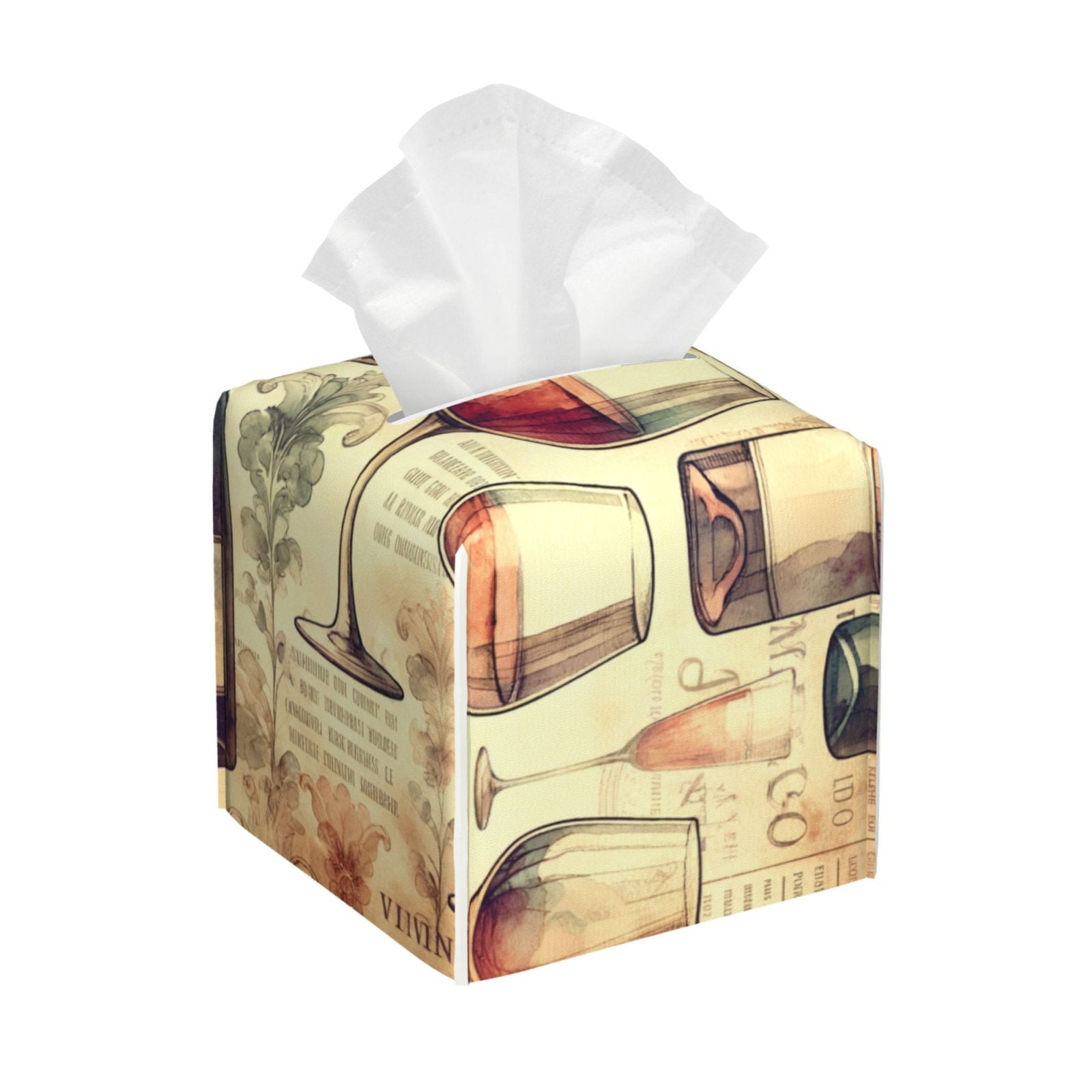 Fuzoiu Wine Print Tissue Box Cover Holder, Square Leather Tissue Box,PU ...