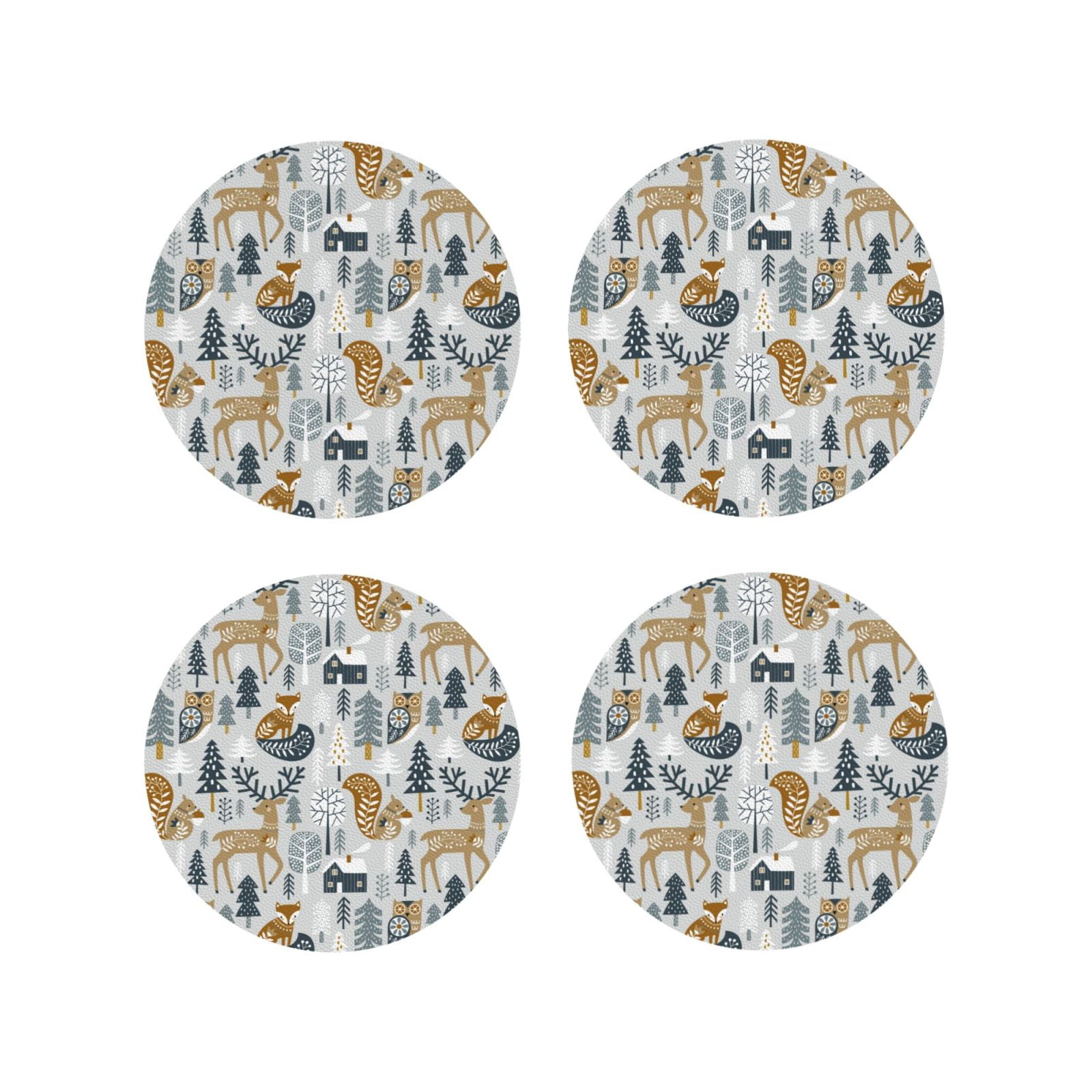 Fuzoiu Winter Forest Animals Print Leather Coasters Set,Drink Coasters ...
