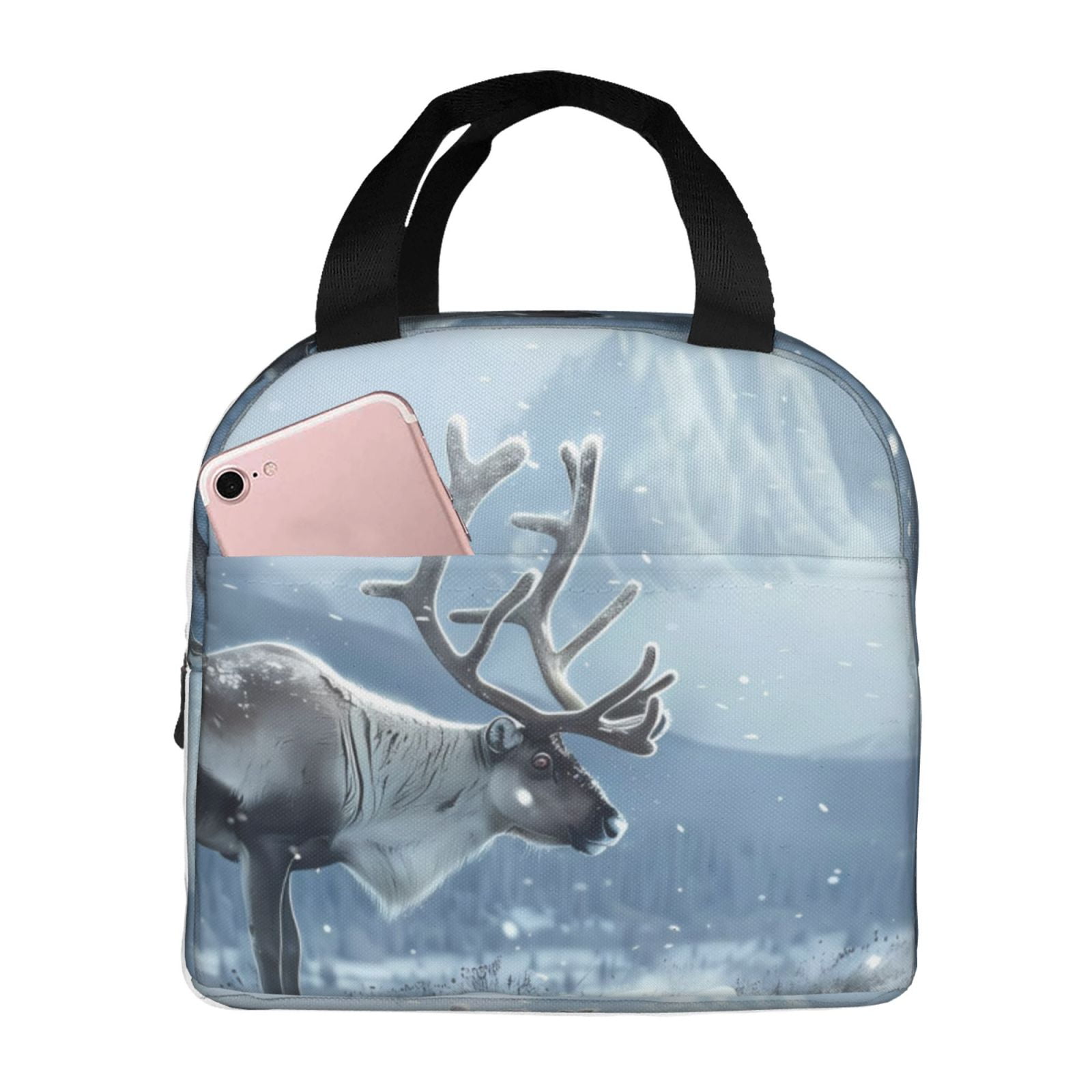 Fuzoiu Winter Reindeer In Snowy Mountains Print Lunch Bag for Women & Men,Adult Insulated Lunch ...