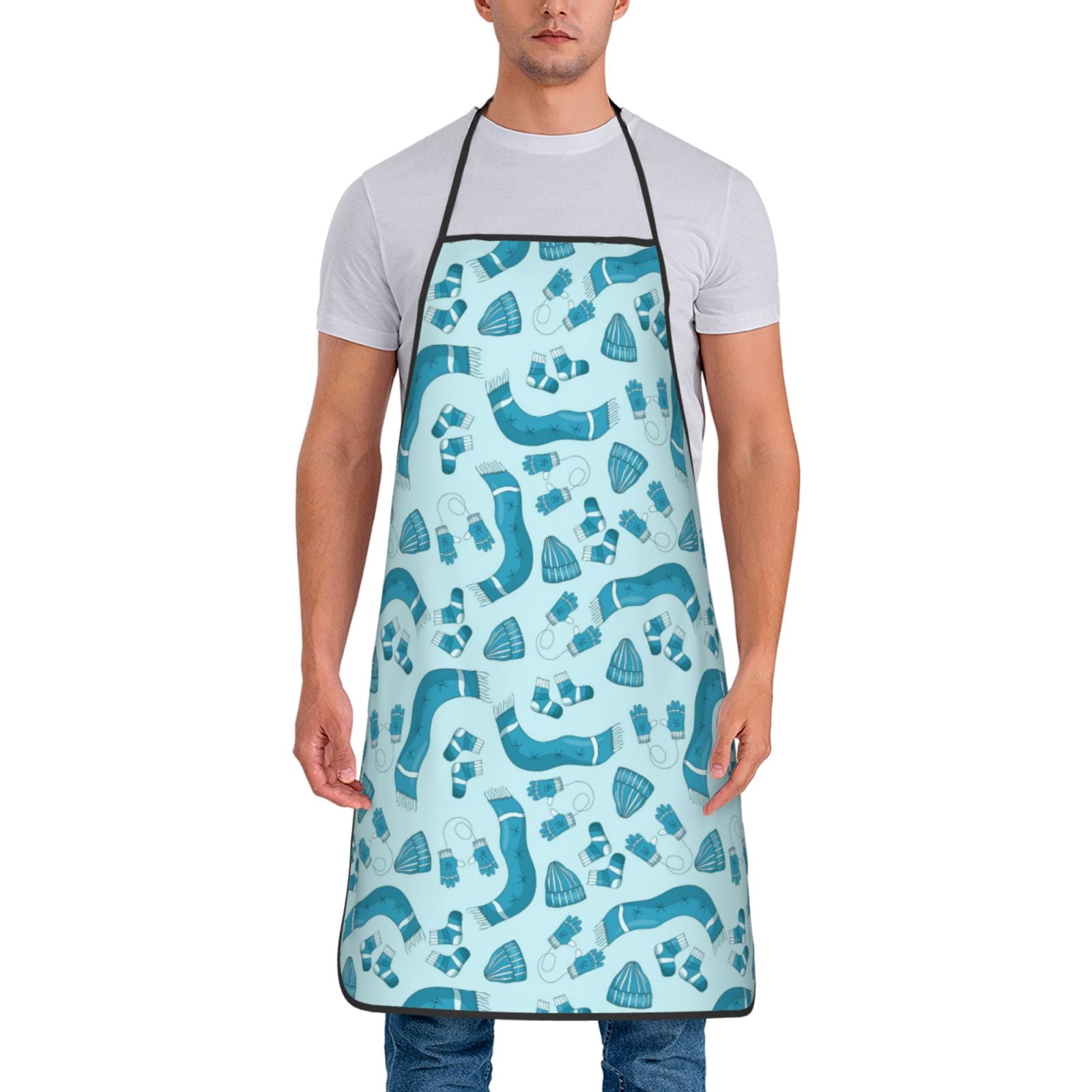 Fuzoiu Winter Warmth Blue Knitted Print Waterproof Apron, Kitchen Apron ...