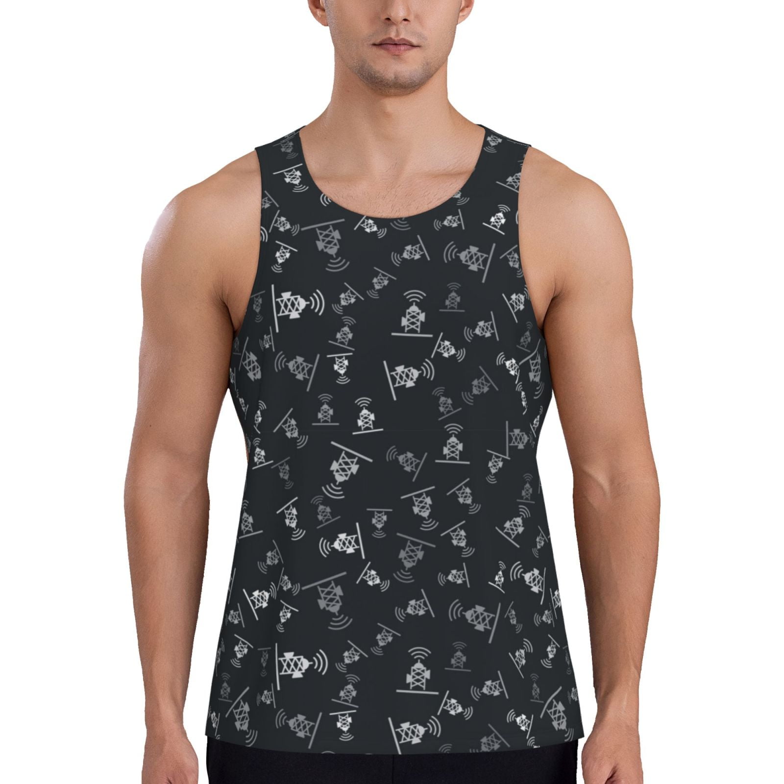 Fuzoiu Wireless Antenna Icon Print Men's Workout Tank Tops,Sleeveless ...