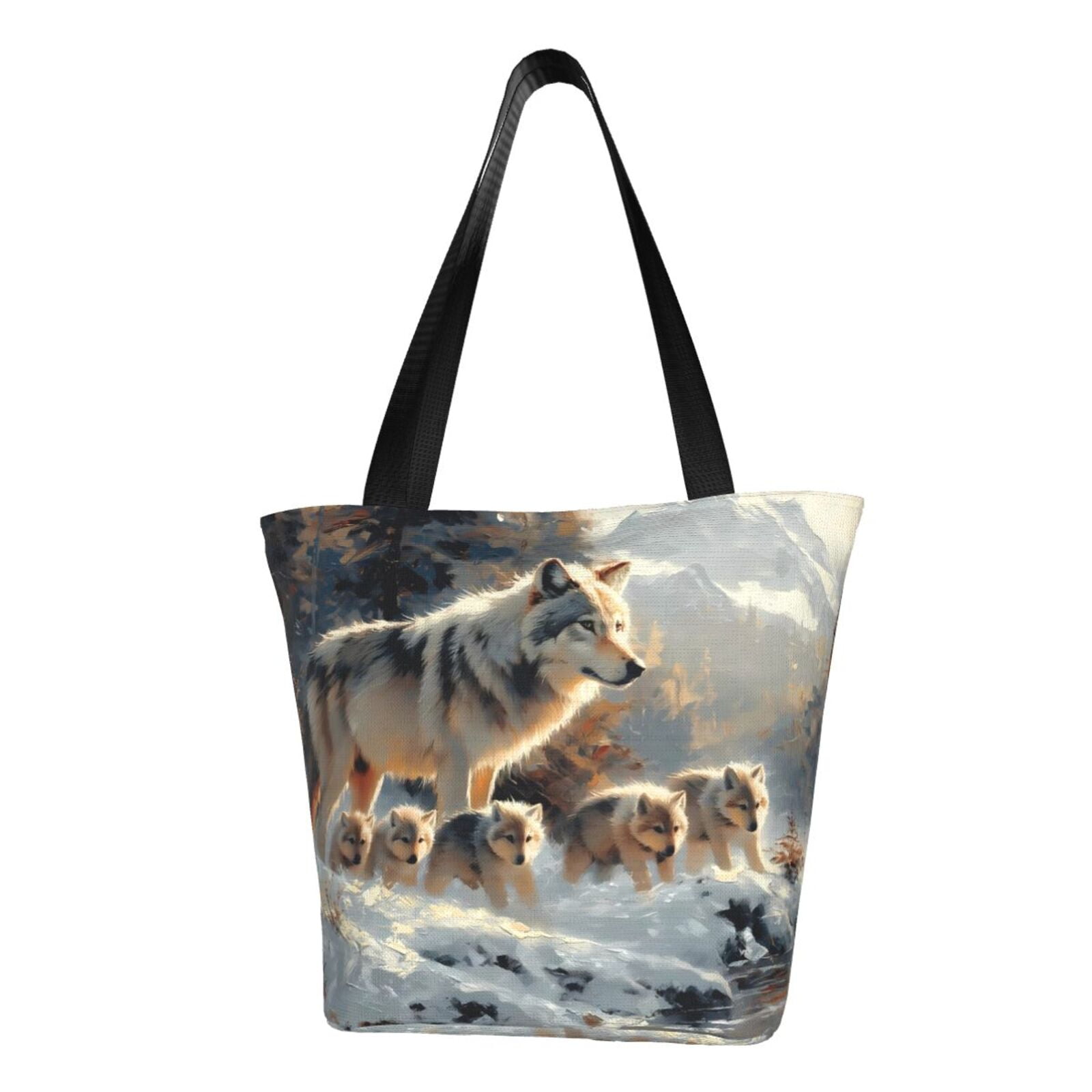 Fuzoiu Wolf Family Winter Wonderland Print Large Capacity Shoulder Bag ...