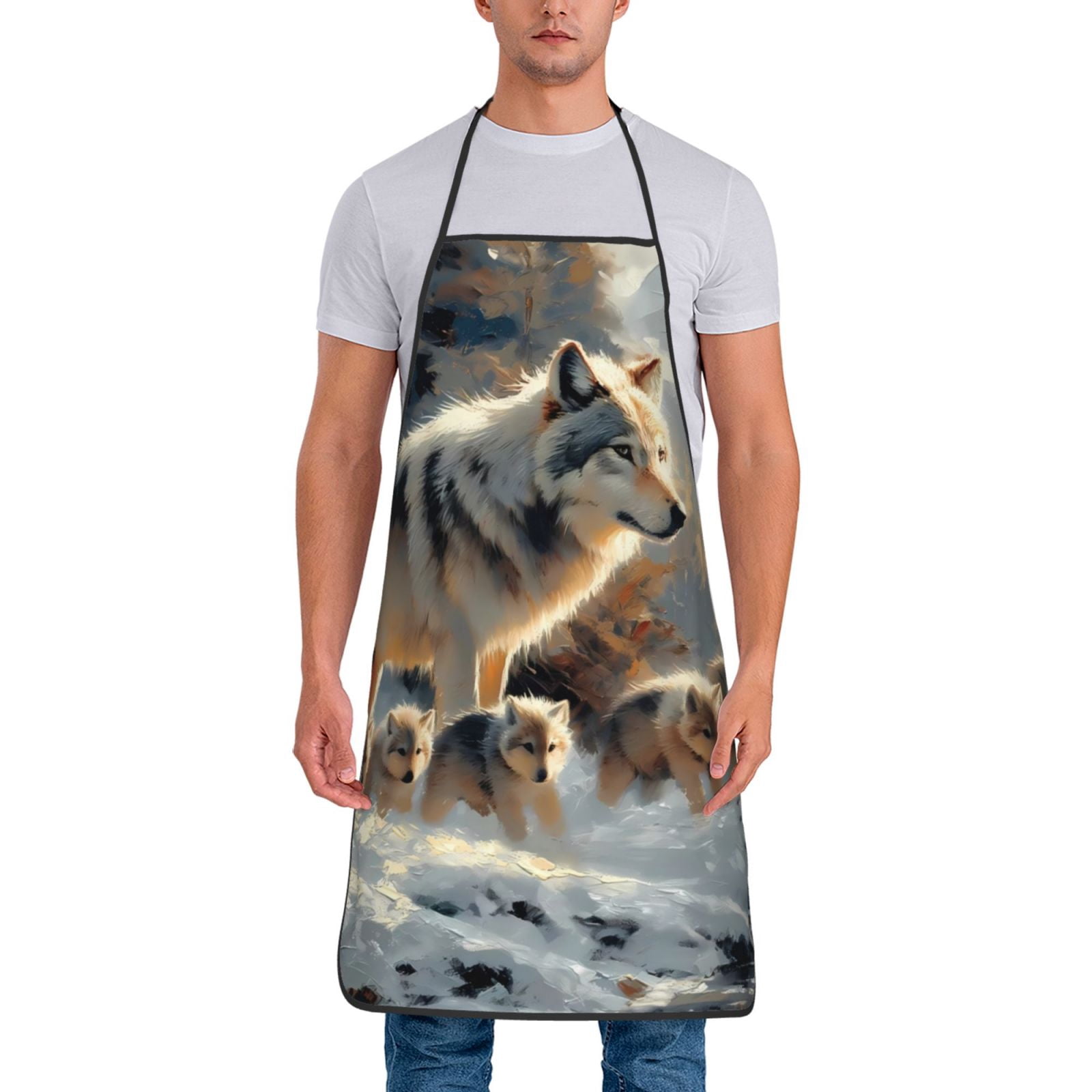 Fuzoiu Wolf Family Winter Wonderland Print Waterproof Apron, Kitchen ...