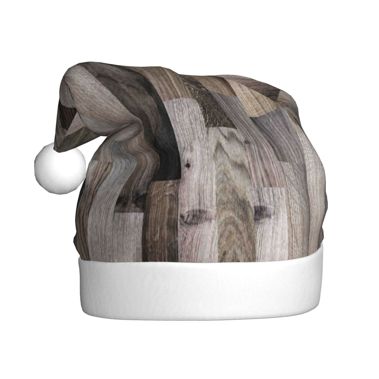 Fuzoiu Wooden Texture Print Santa Hat Christmas Hat for Adults,Santa ...