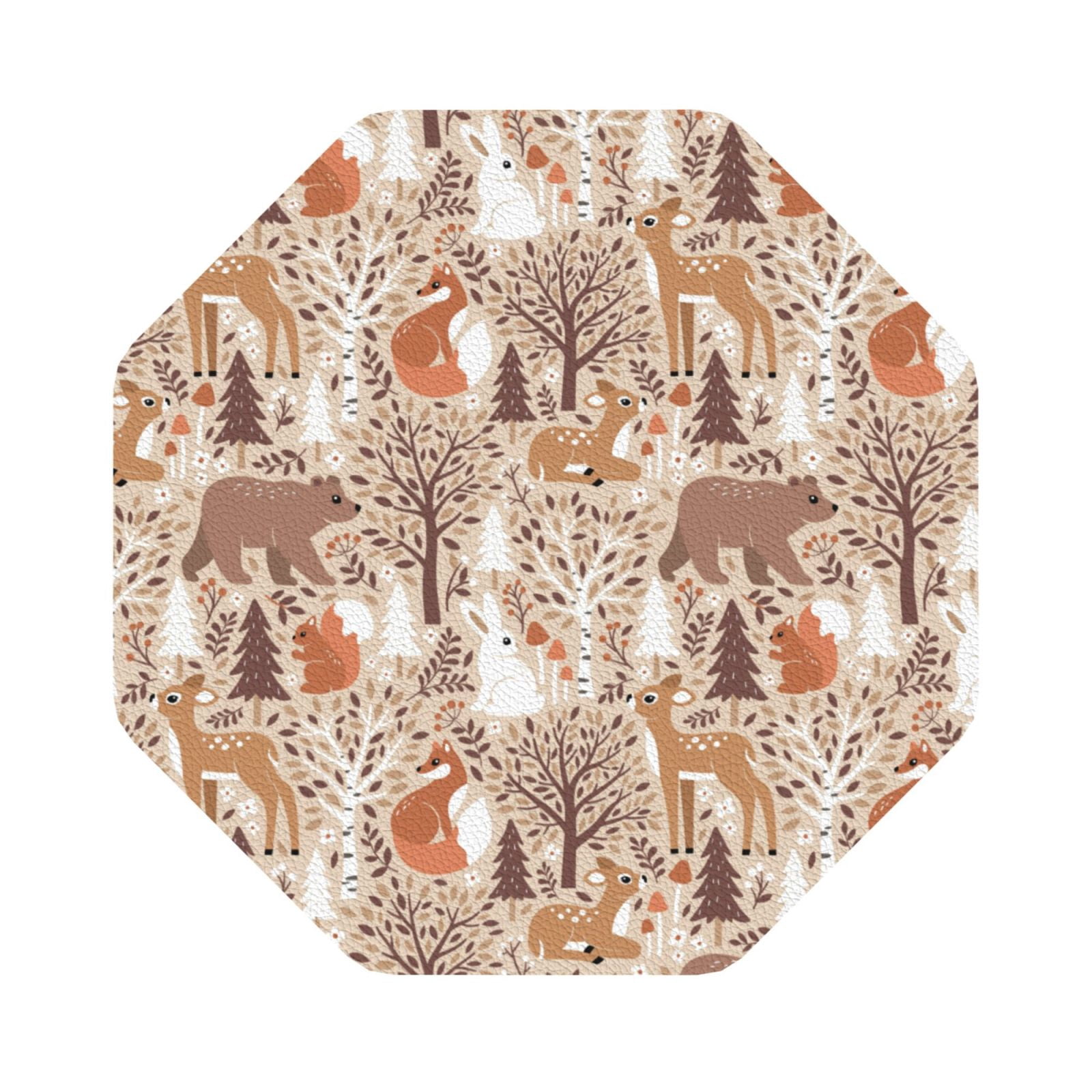 Fuzoiu Woodland Animals in Neutral Tones Print Leather Coasters Set ...