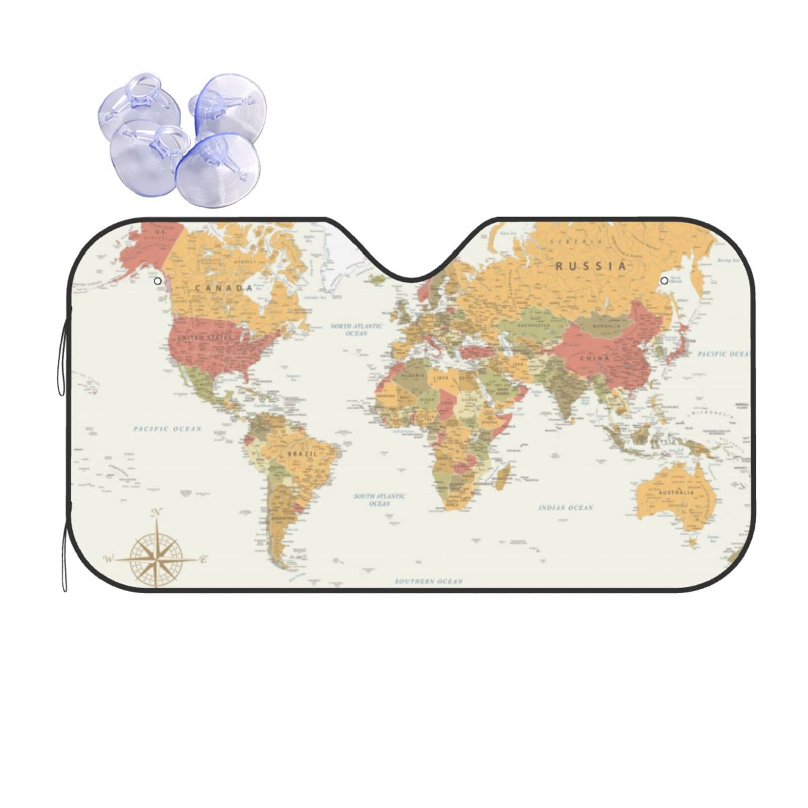 Fuzoiu World Map 1 Print Car Windshield Sun Shade,Block Uv Rays ...