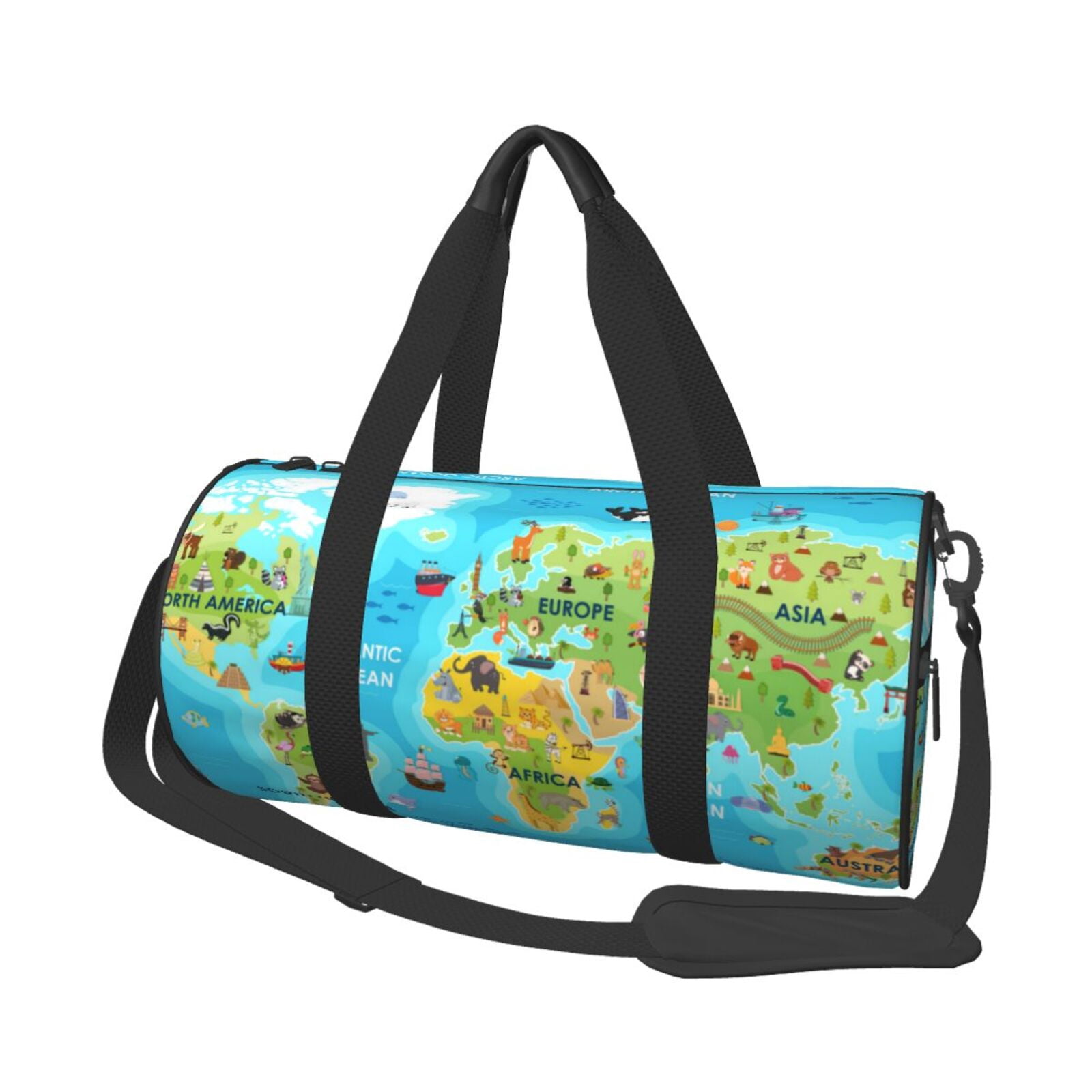 Fuzoiu World Map With Animals Landmarks Print Travel Bag, Large ...