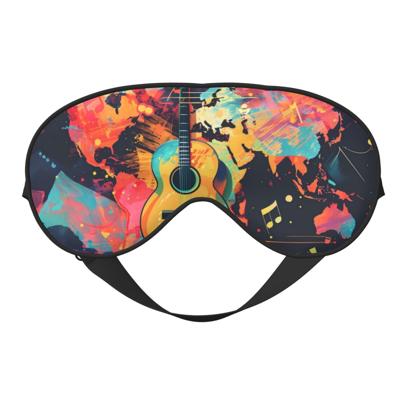 Fuzoiu World Map Guitar Illustration Print Sleep Masks,Eye Masks with ...
