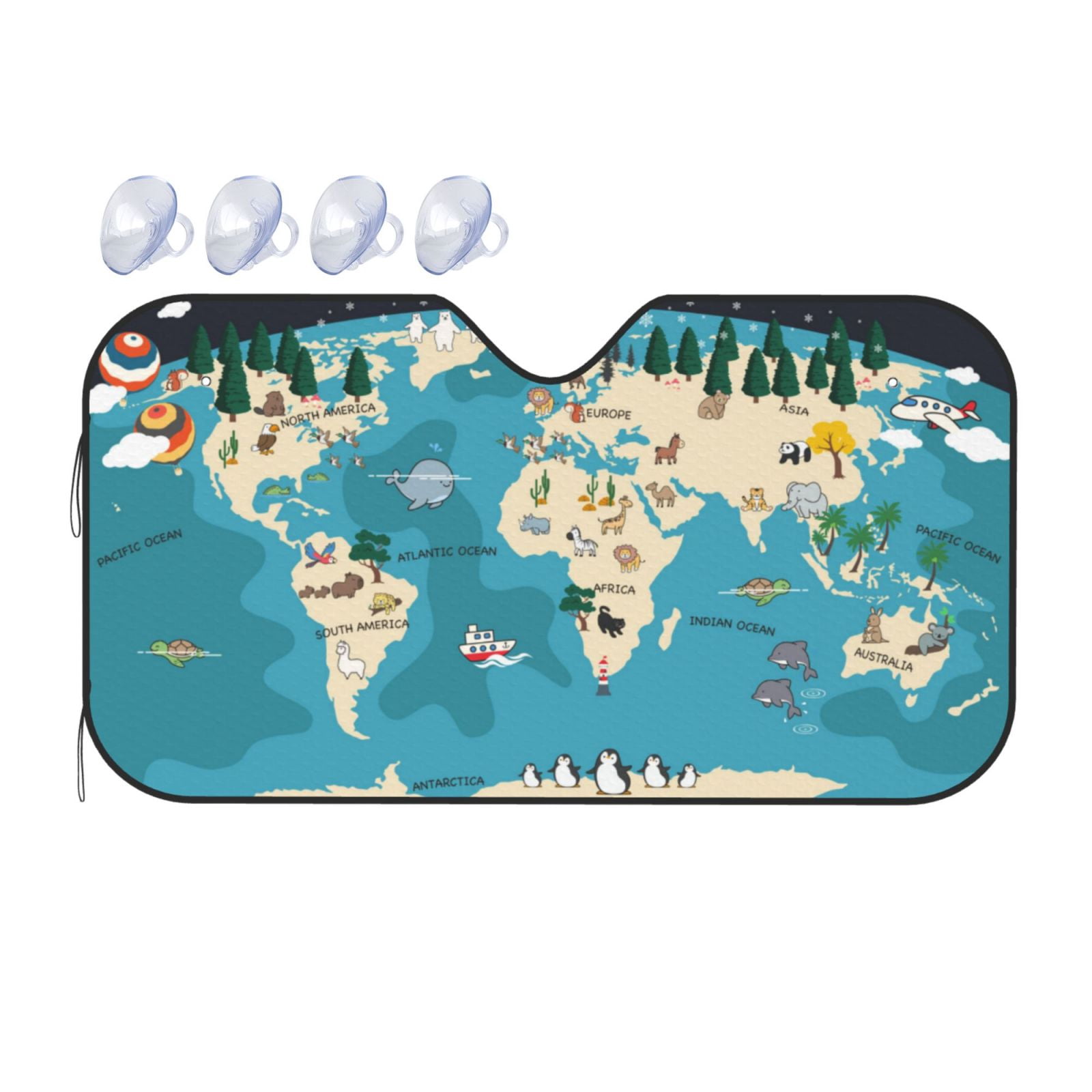 Fuzoiu World Map With Animal Print Car Windshield Sunshade,Foldable ...