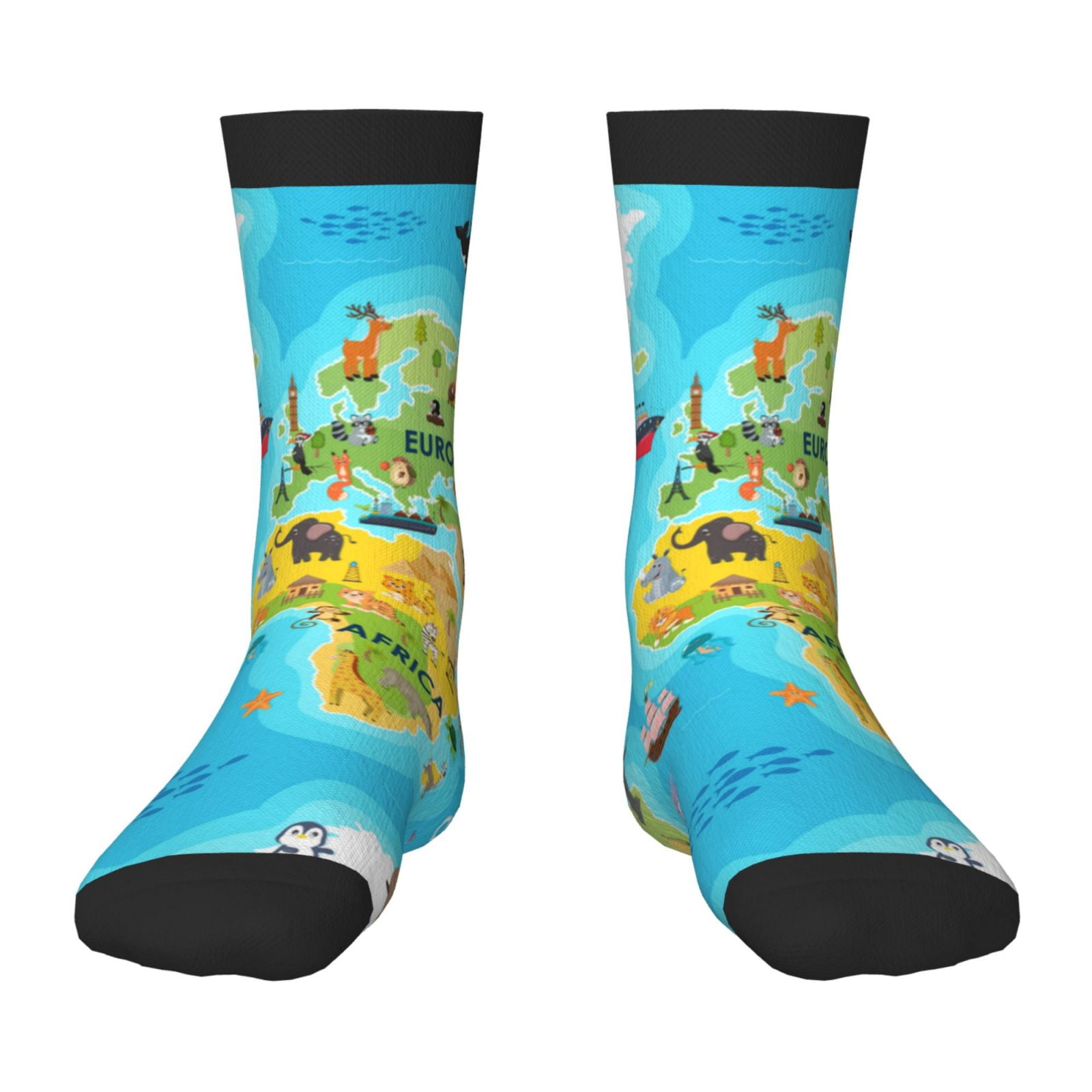 Fuzoiu World Map With Animals Landmarks Print Kids Socks For Boys Girls ...