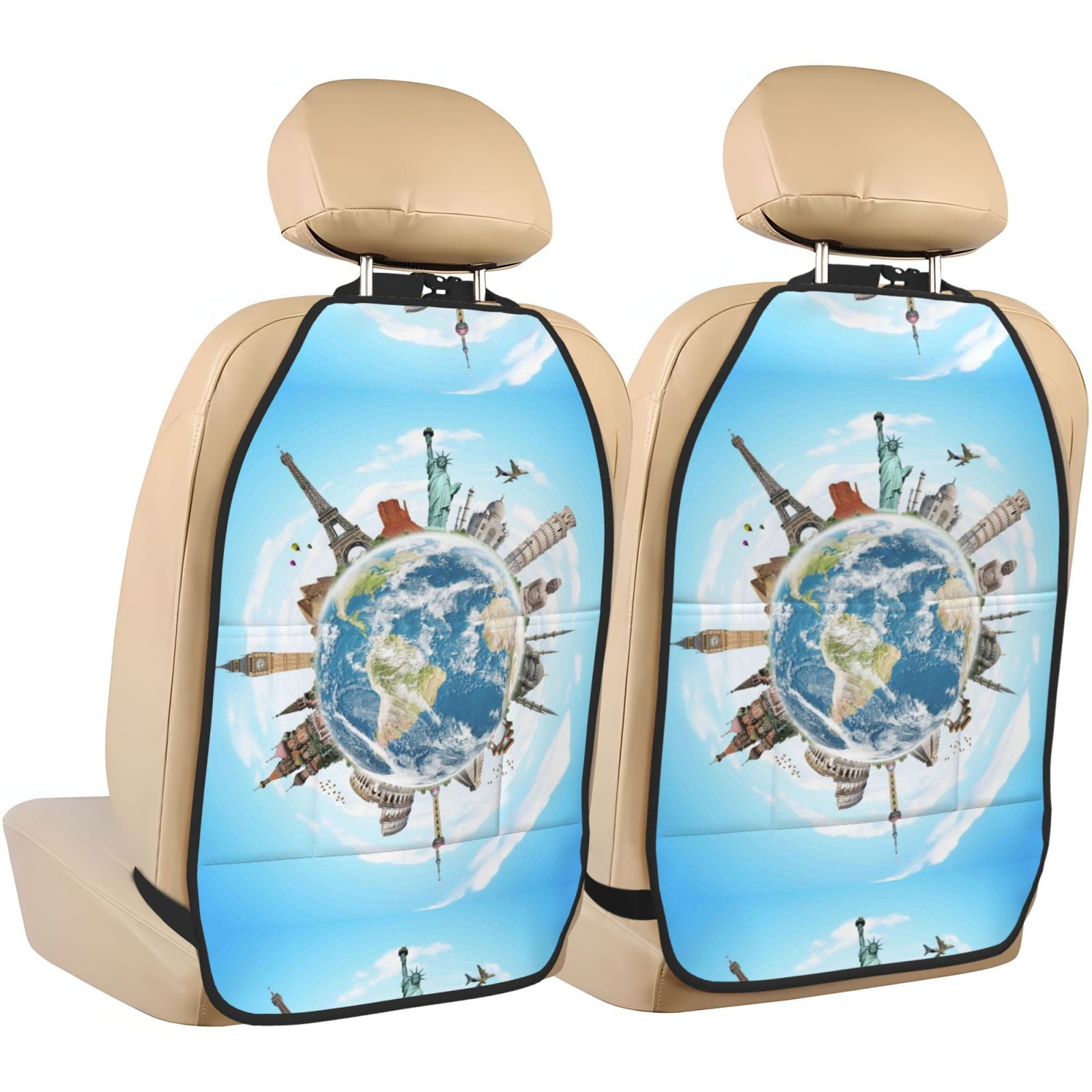 Fuzoiu World Travel Print 2 Pack Kick Mat Back Seat Protector With 3 ...