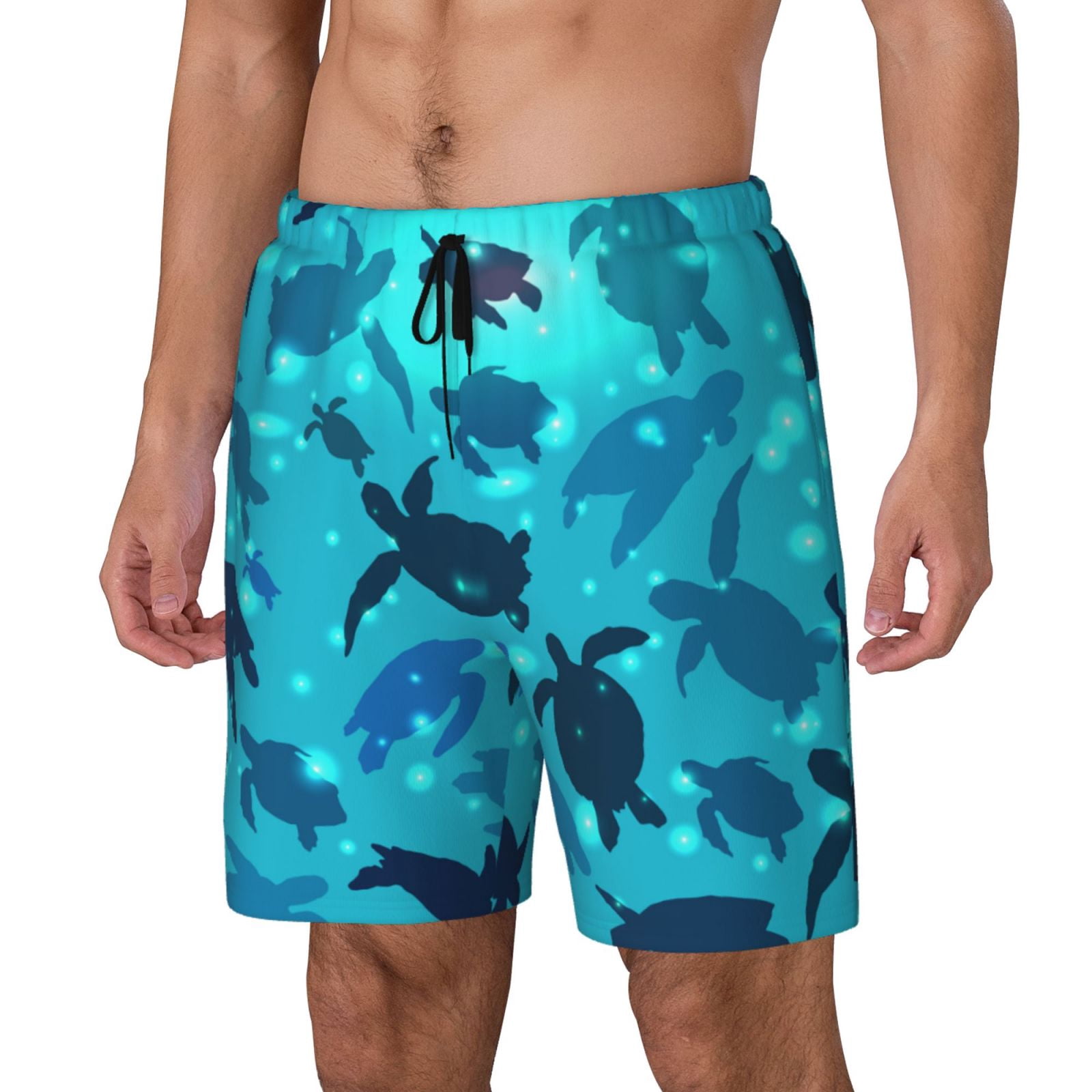 Fuzoiu World Turtle Day Print Men's Swim Shorts,Quick-Dry Double-Layer ...