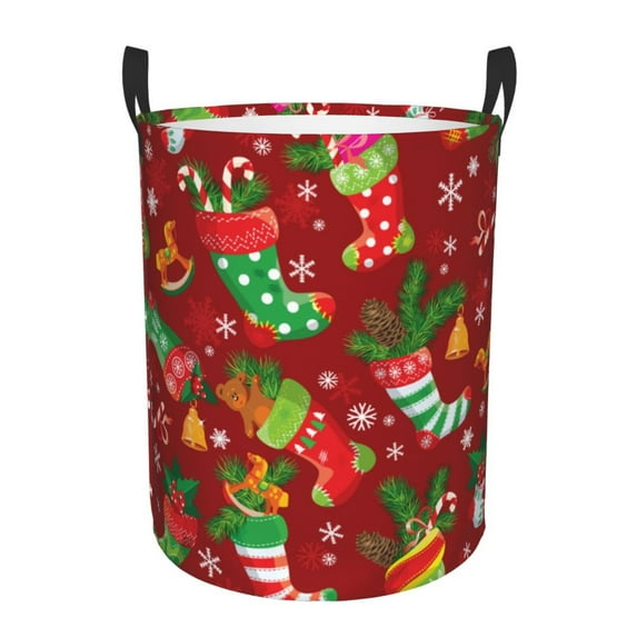 Fuzoiu X-mas and New Year Print Circular Hamper,Laundry Basket with ...