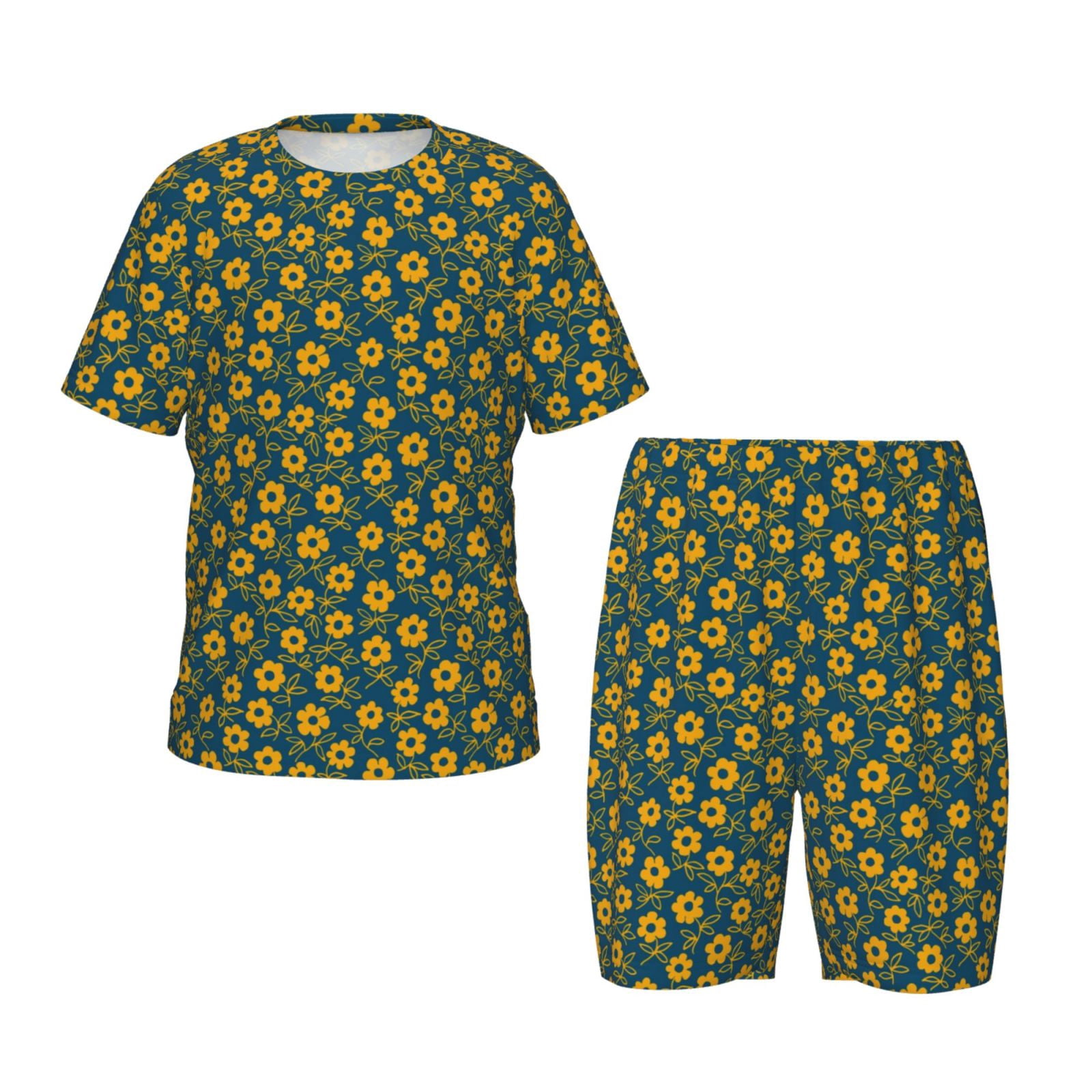 Fuzoiu Yellow Floral Print Boys Girls Pjs Sleepwear,2 Piece Pajam,Comfy ...