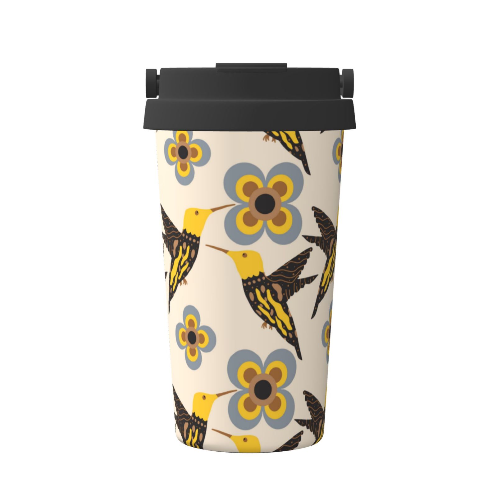 Fuzoiu Yellow Flowers Hummingbird Print Stainless Steel Travel Mug ...