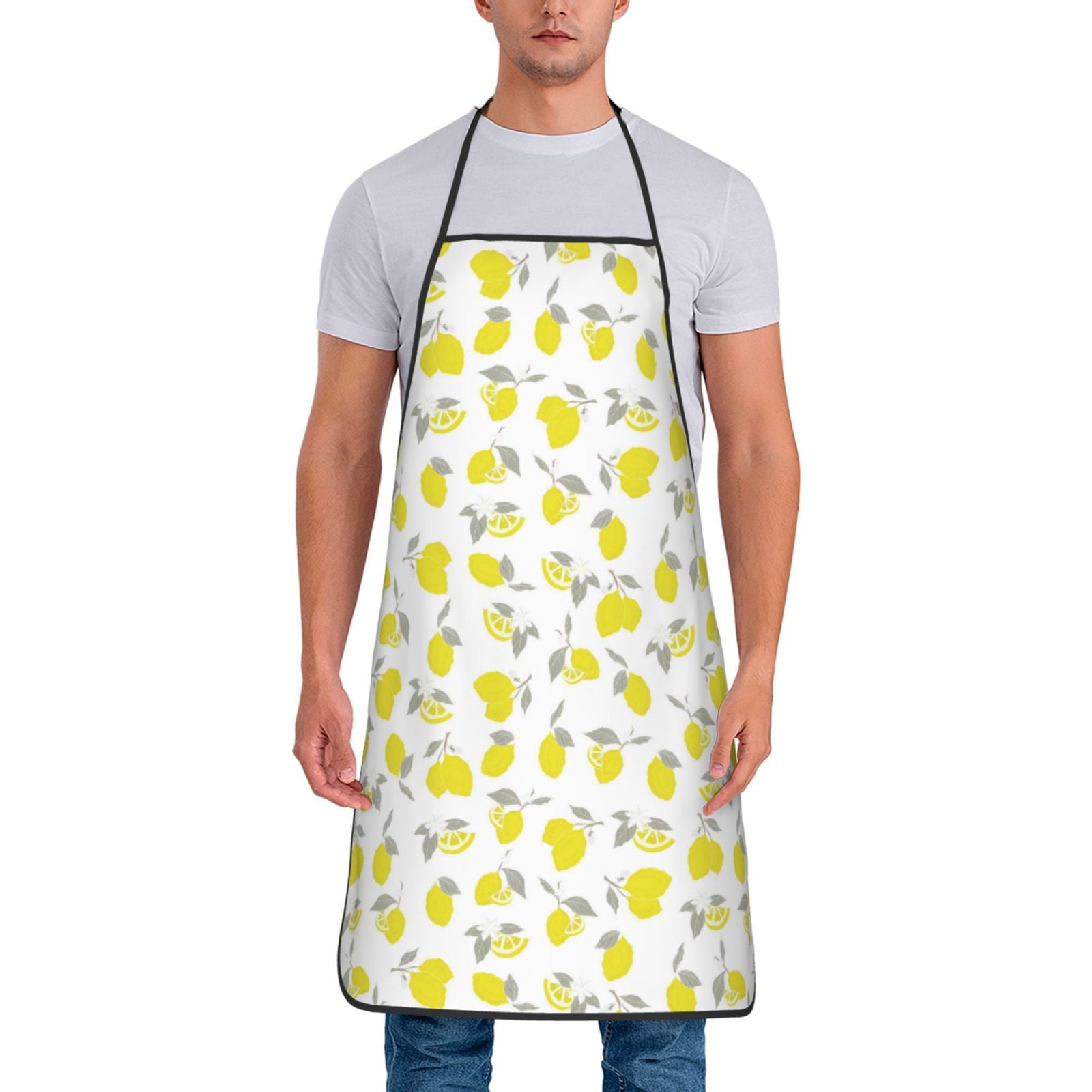 Fuzoiu Yellow Lemon Leaves Print Waterproof Apron, Kitchen Apron for ...