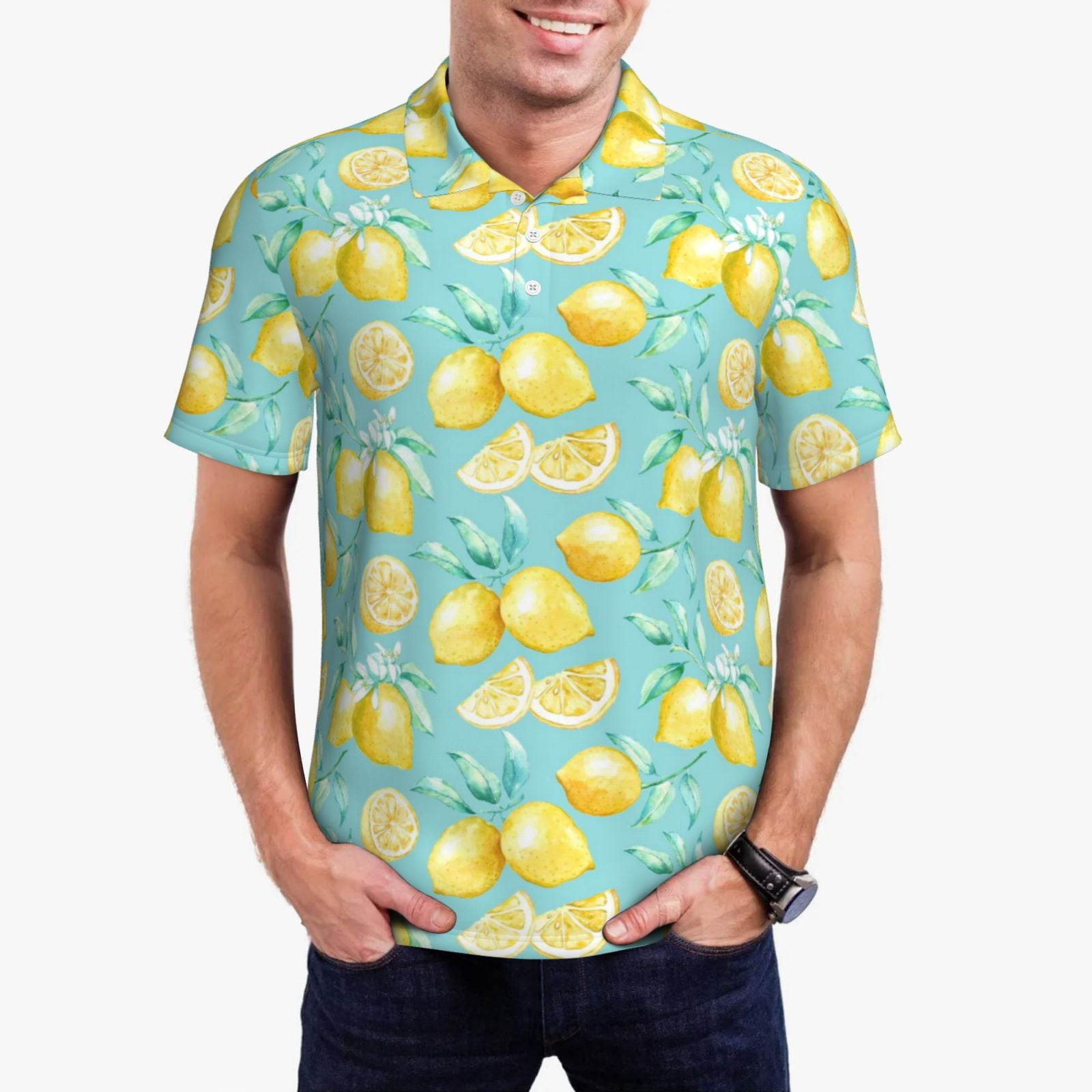 Fuzoiu Yellow Lemon Print Men's Polo Shirts Short Sleeve,Golf Shirts ...