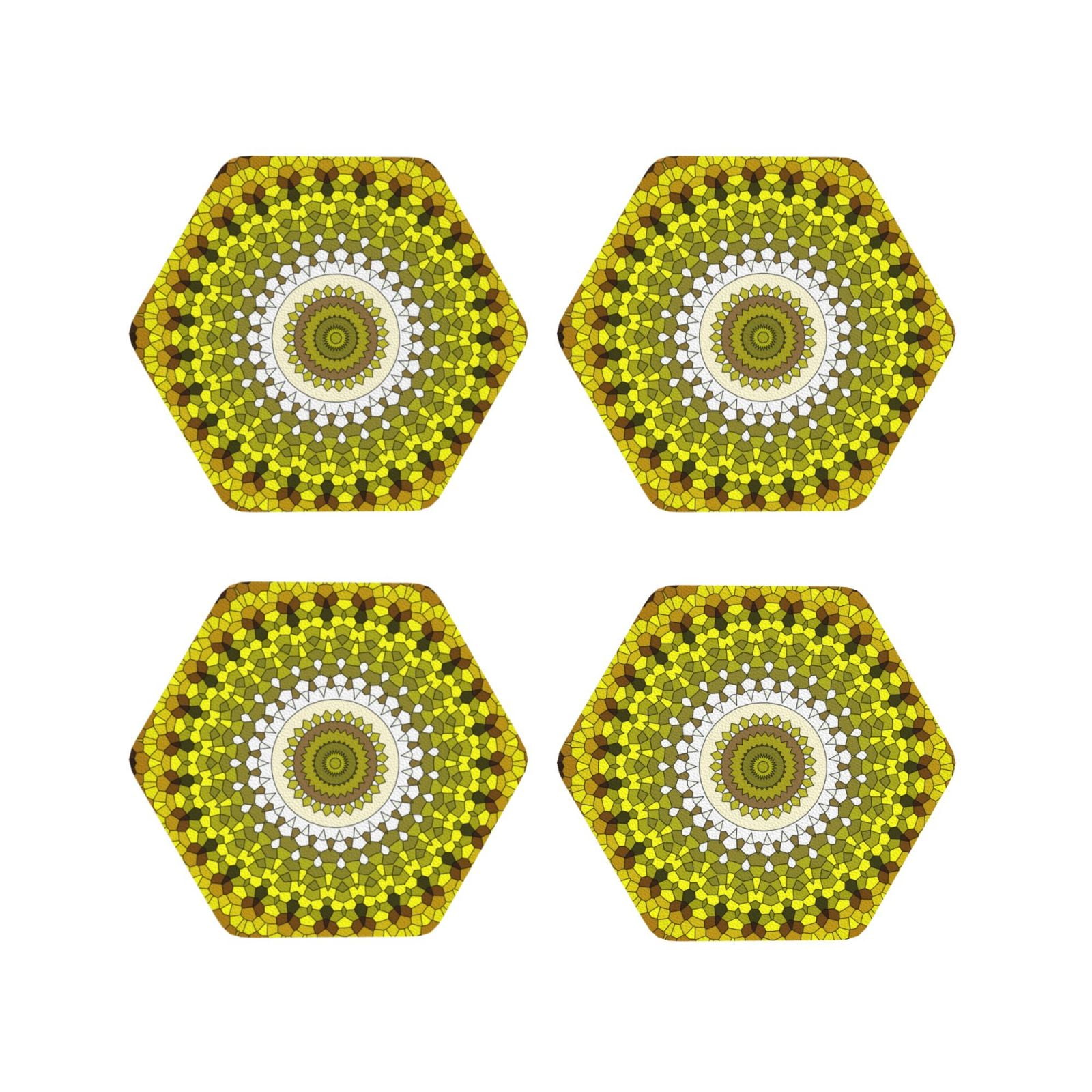 Fuzoiu Yellow Mandala Print Leather Coasters Set,Drink Coasters Set of ...