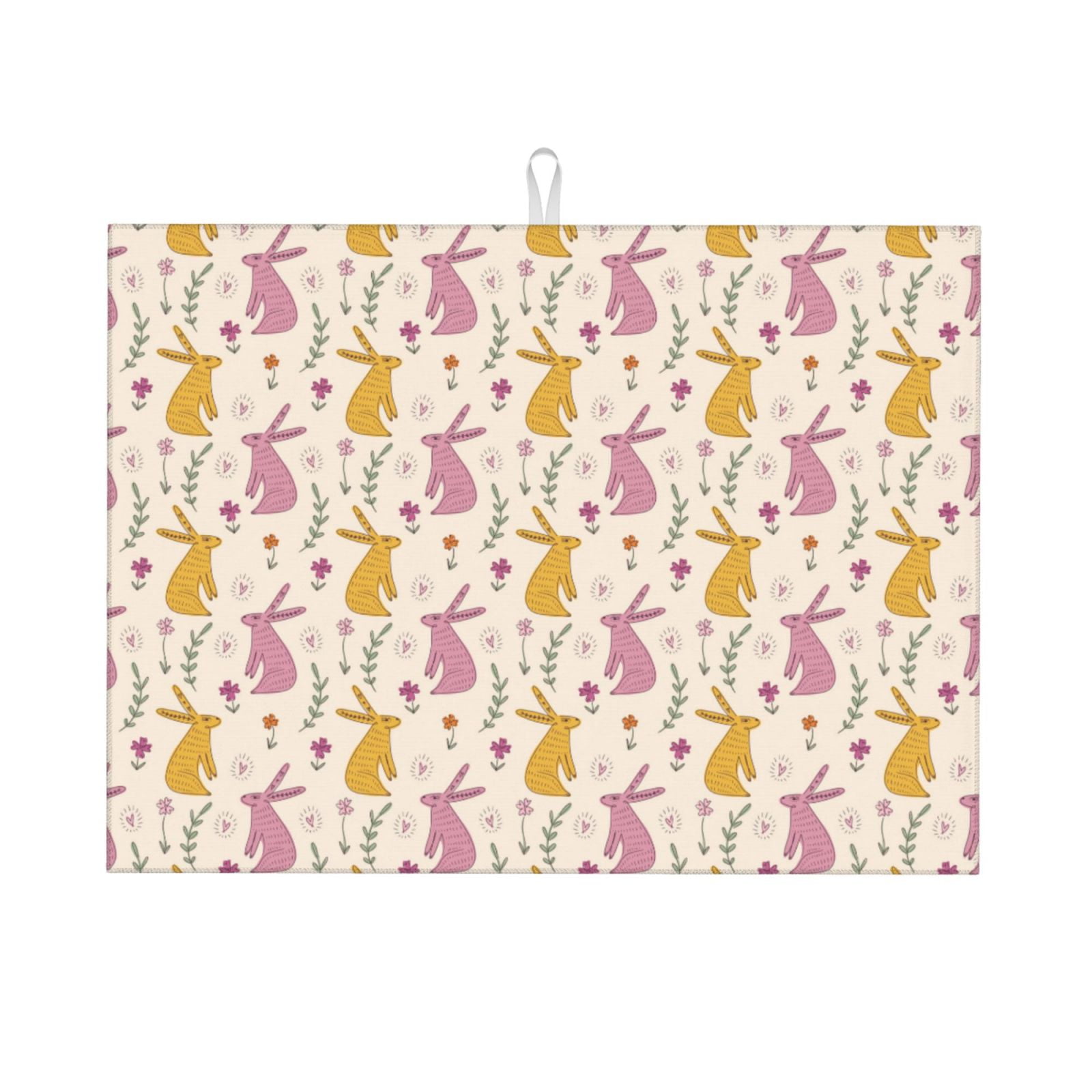 Fuzoiu Yellow Pueple Rabbit Print Absorbent, Reversible Microfiber Dish ...