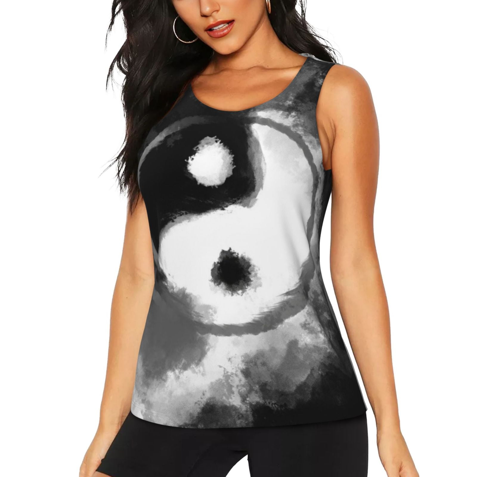 Fuzoiu Yin And Yang Print Women's Workout Tank Top,Athletic Racerback ...