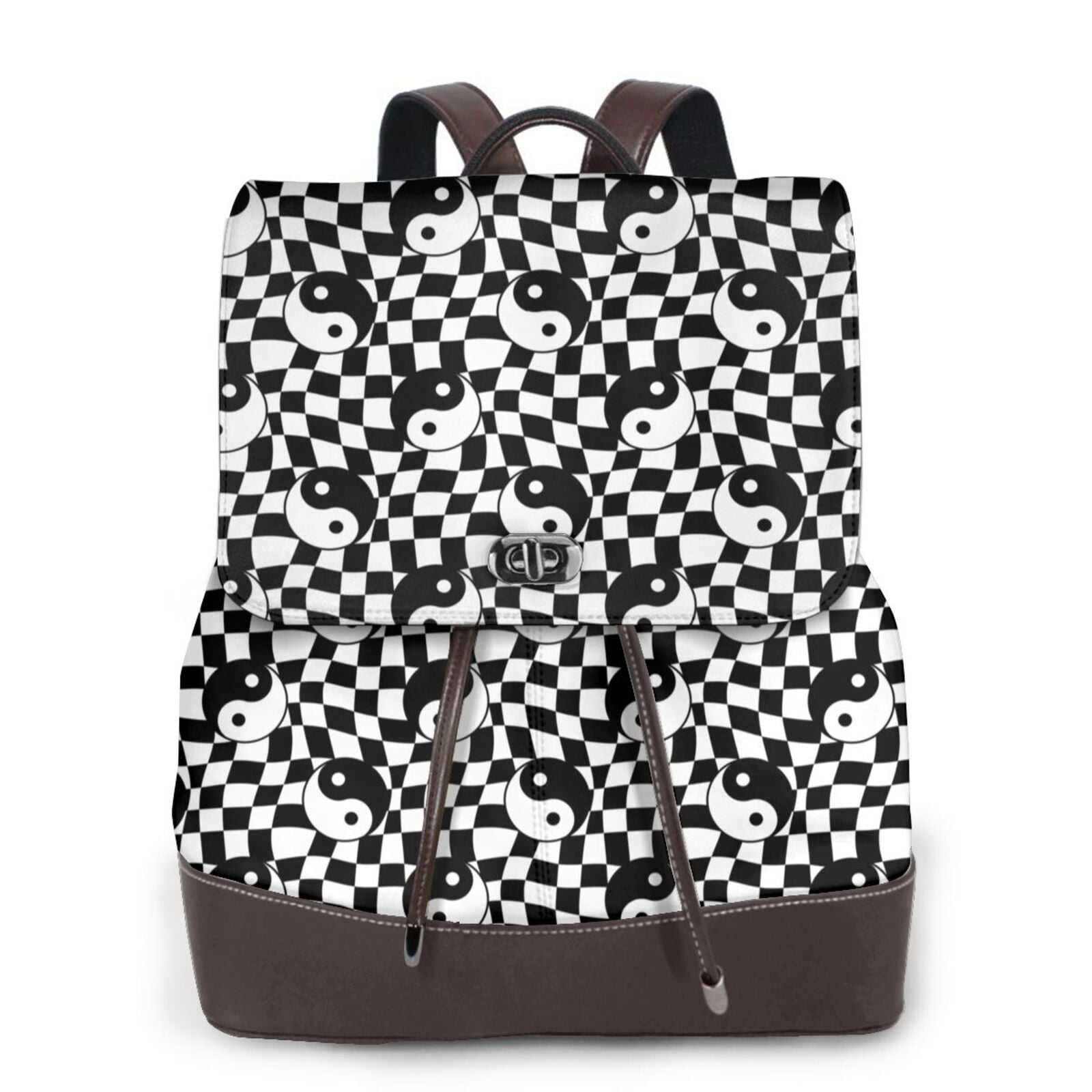 Fuzoiu Ying Yang Checkered Print Women's Leather Backpack,Backpack in ...