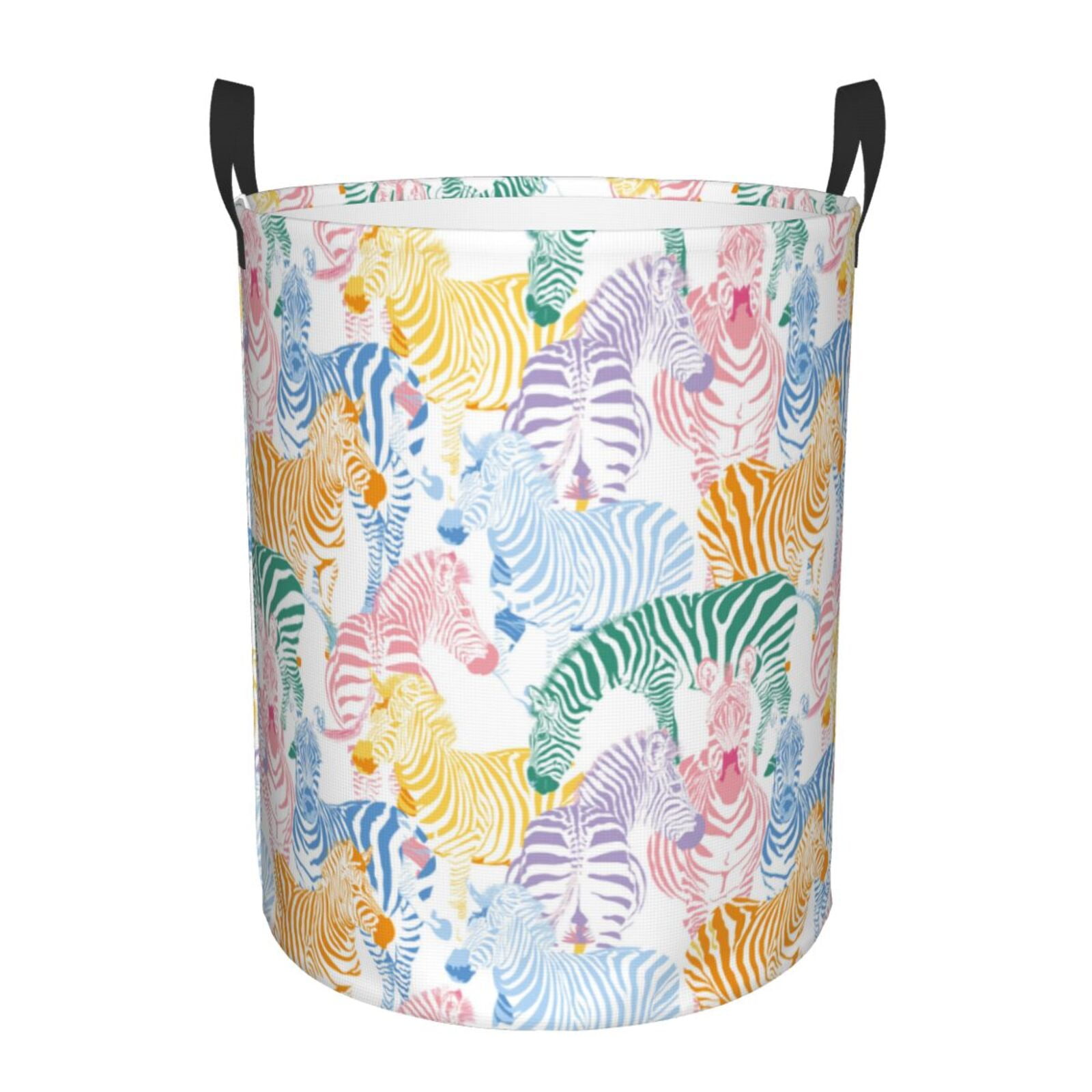Fuzoiu Zebra Colourful Print Circular Hamper,Laundry Basket with Handle ...