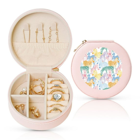 Fuzoiu Zebra Colourful Print Portable Jewelry Box,Round Mini Leather ...