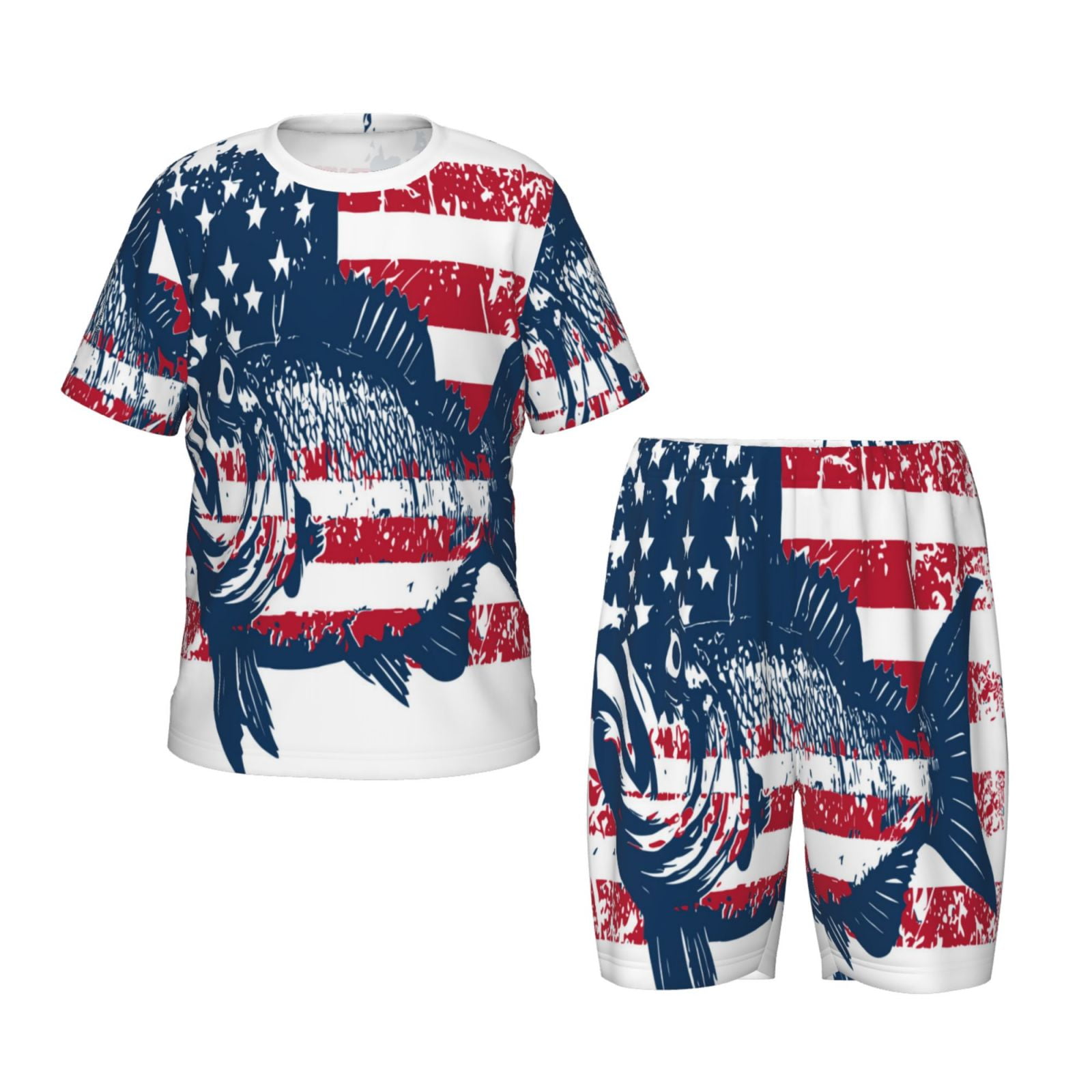 Fuzoiu bass fish with the USA flag Print Boys Girls Pjs Sleepwear,2 ...