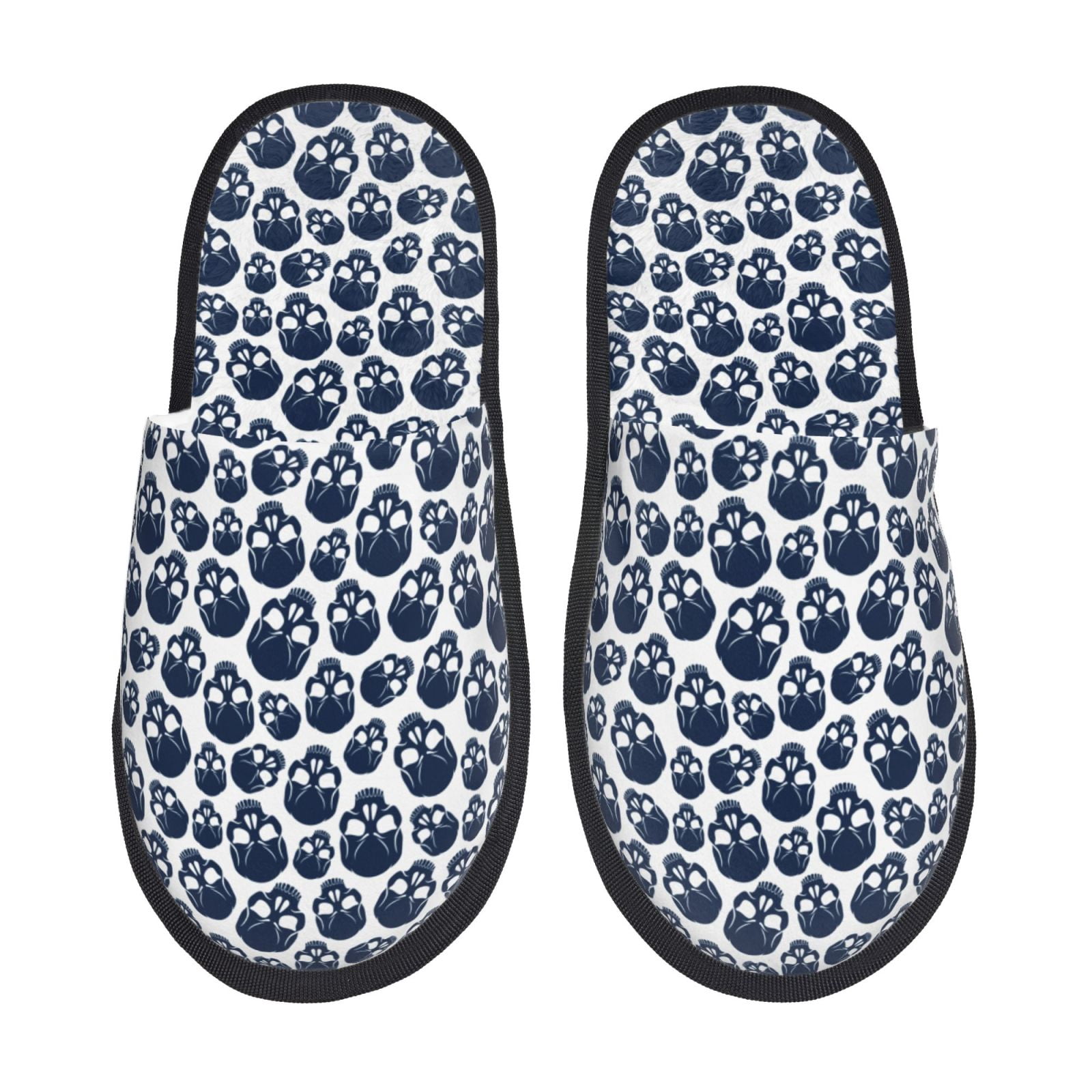 Fuzoiu black Skull white Print Unisex Furry Slippers,Plush Indoor Shoes ...