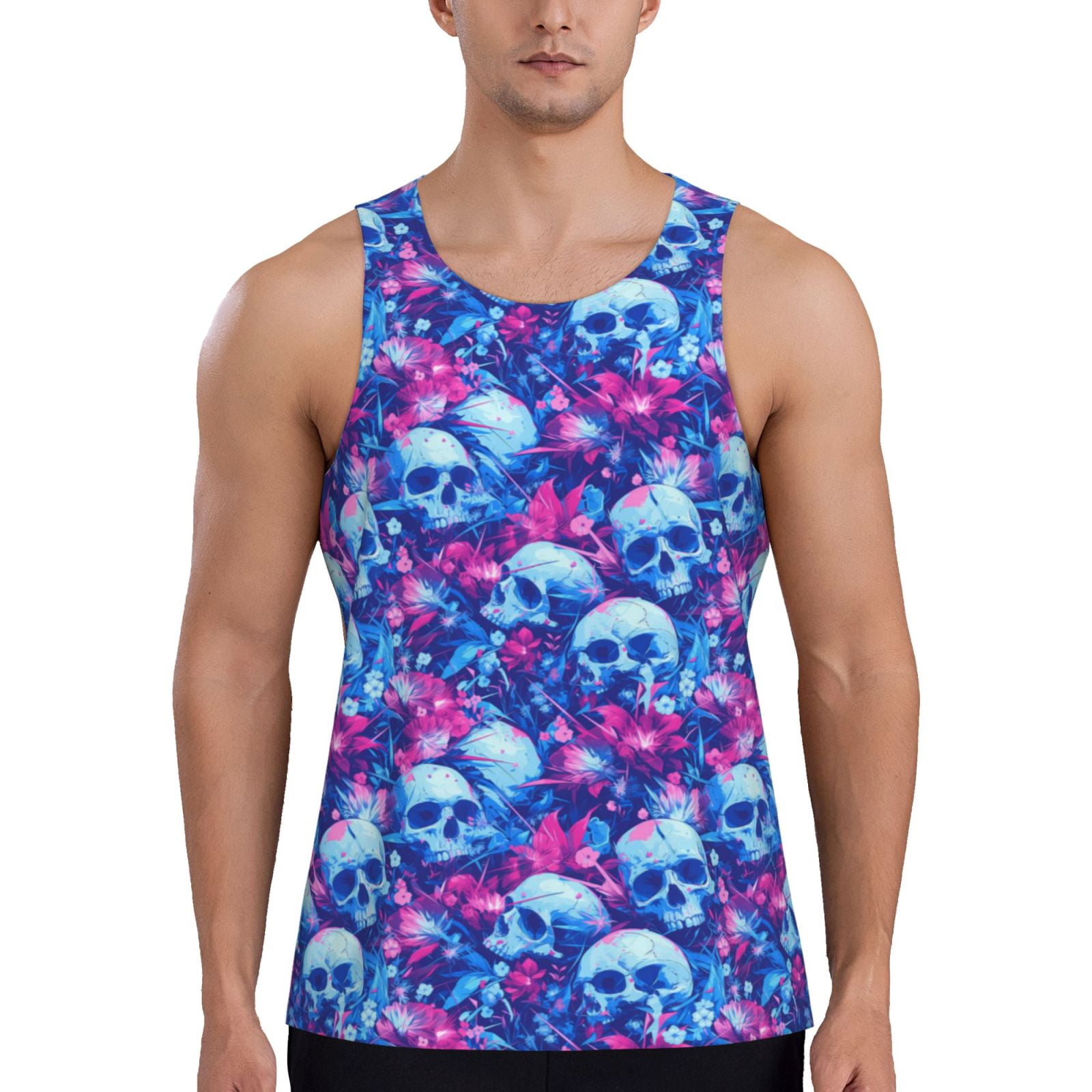 Fuzoiu blue Skull purple flower Print Men's Workout Tank Tops ...