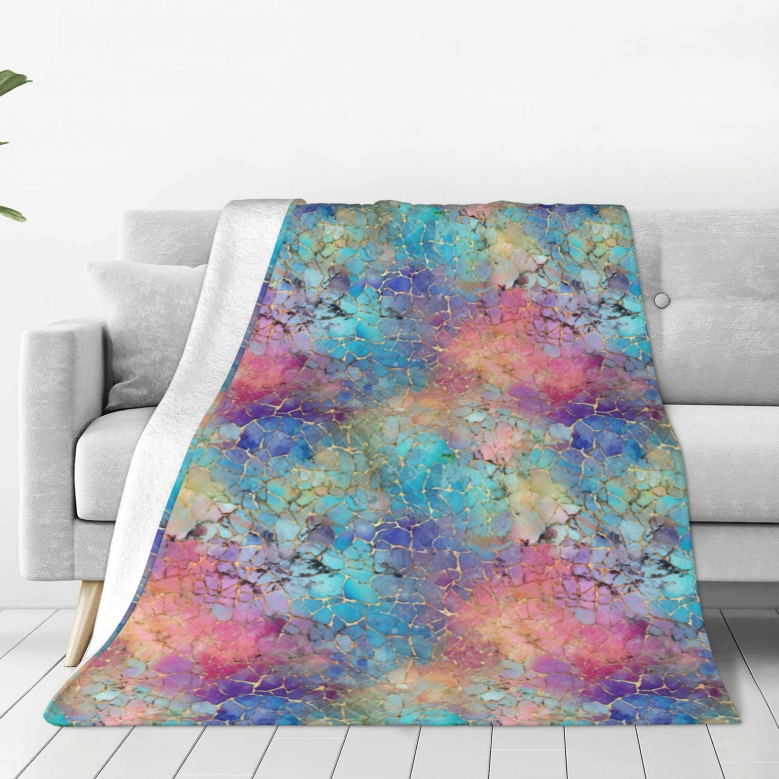 Fuzoiu blue pink colorful cracked texture Print Ultra-Soft Micro Fleece ...
