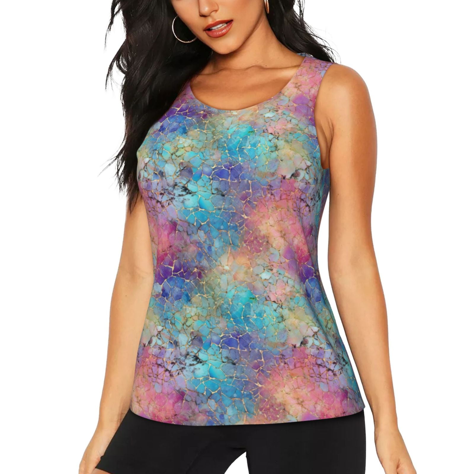 Fuzoiu blue pink colorful cracked texture Print Women's Workout Tank ...