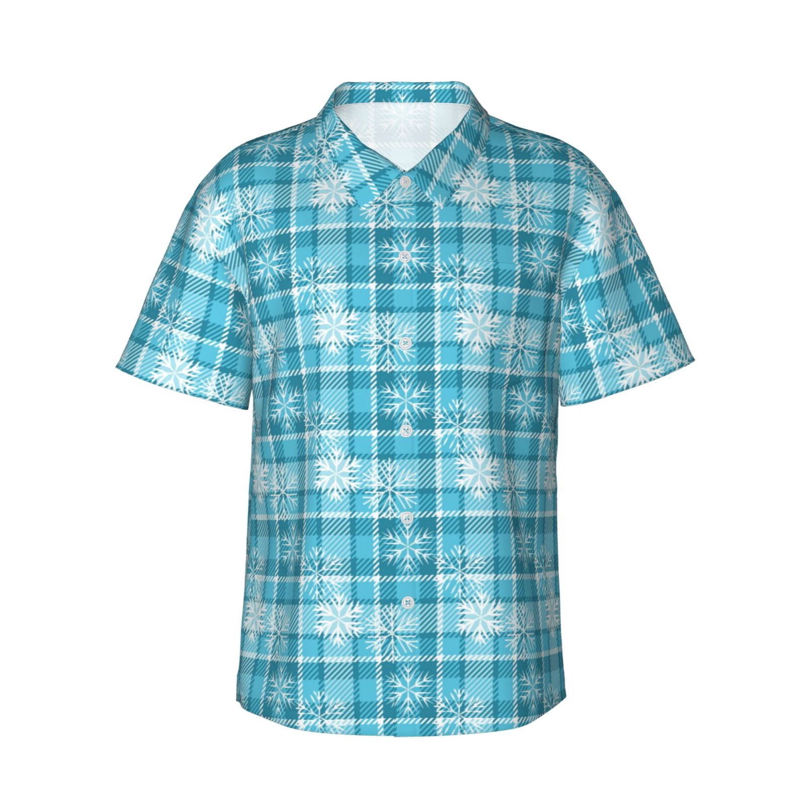 Fuzoiu blue plaid Snowflake Print Hawaiian Shirt for Men, Summer Beach ...