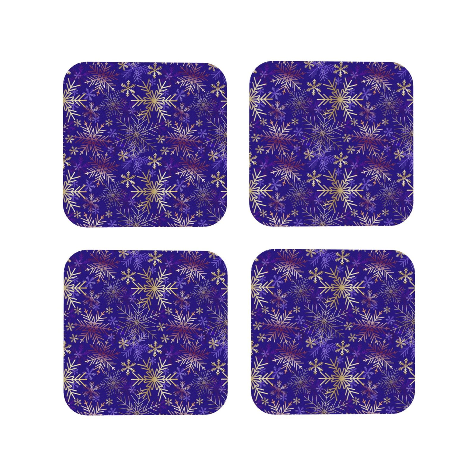 Fuzoiu blue purple Snowflake Print Leather Coasters Set,Drink Coasters ...