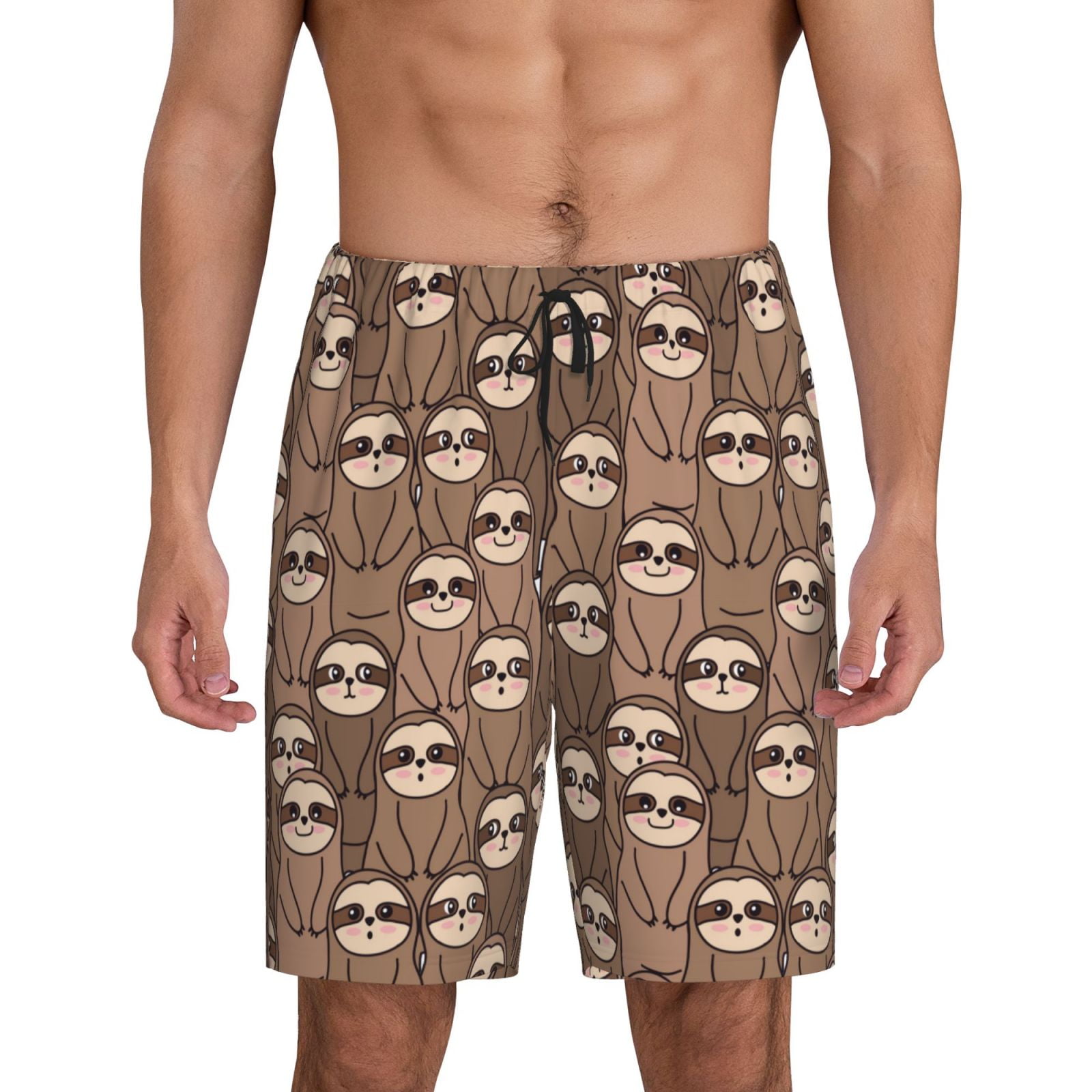 Fuzoiu brown sloth family Print Pajama Shorts for Men, Men's Pajama ...
