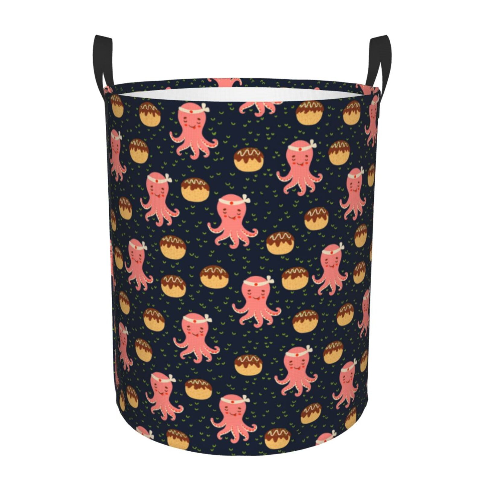 Fuzoiu cartoon octopus Print Circular Hamper,Laundry Basket with Handle ...
