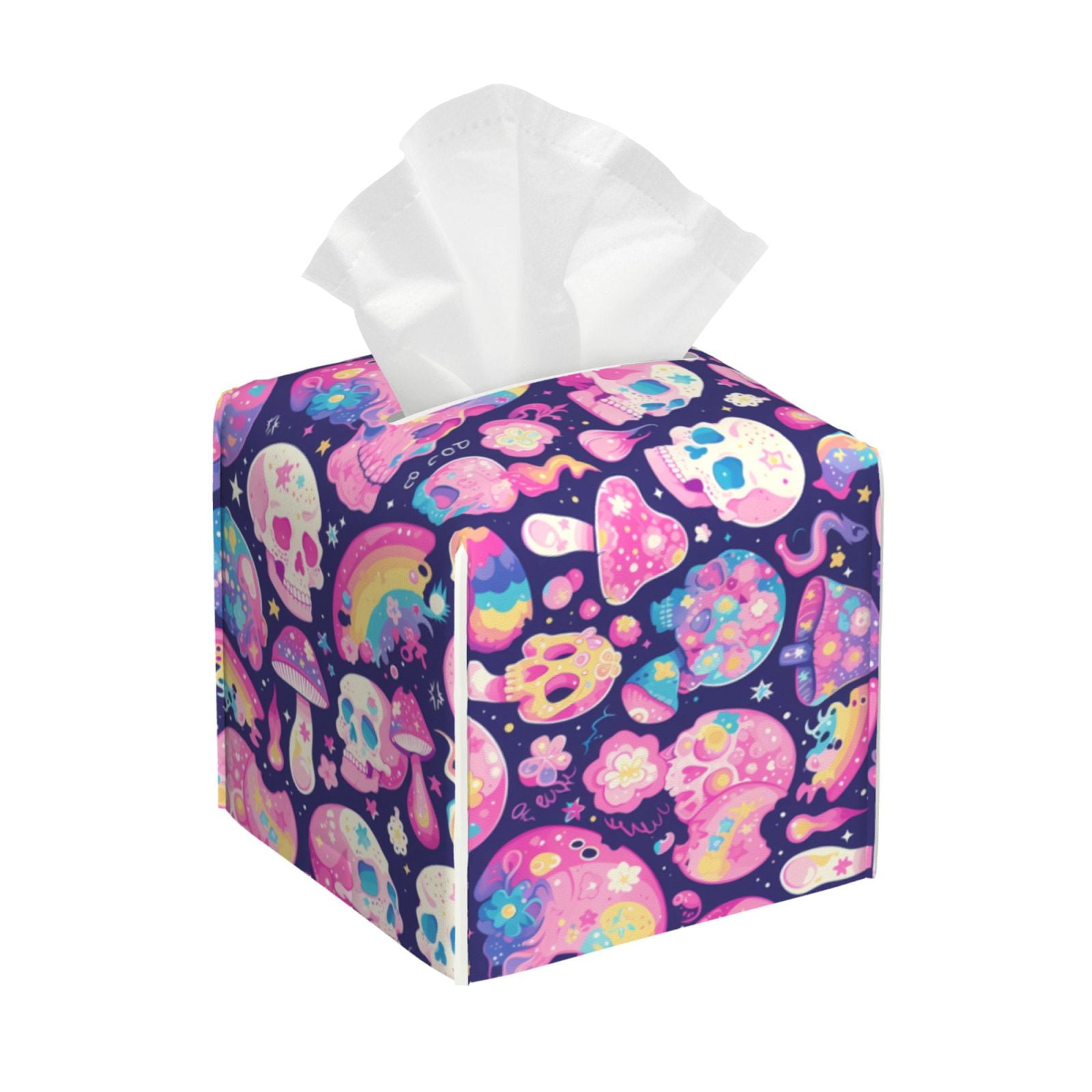 Fuzoiu cartoon rainbow Skull Print Tissue Box Cover Holder, Square ...