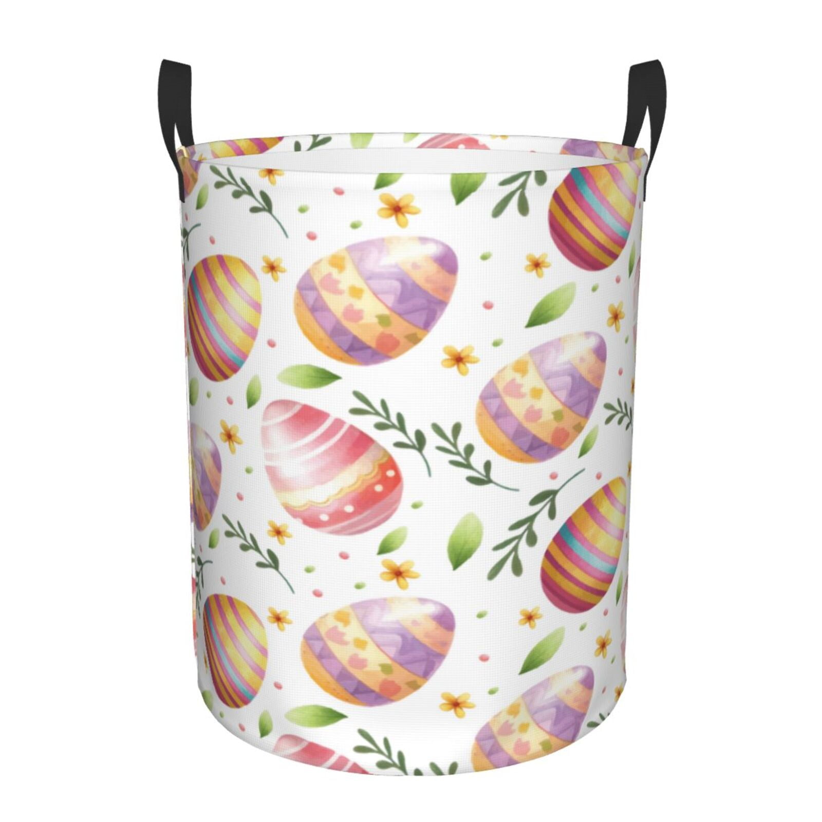 Fuzoiu colorful easter eggs Print Circular Hamper,Laundry Basket with Handle,Collapsible Laundry ...
