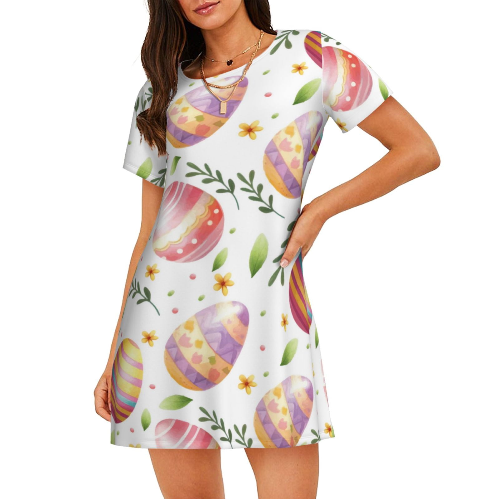 Fuzoiu colorful easter eggs Print Women Nightgowns, Soft Comfy ...