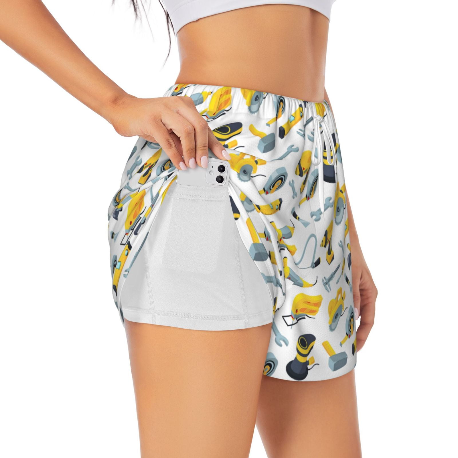 Fuzoiu construction tools Print Women's Athletic Shorts, Double-Layer ...