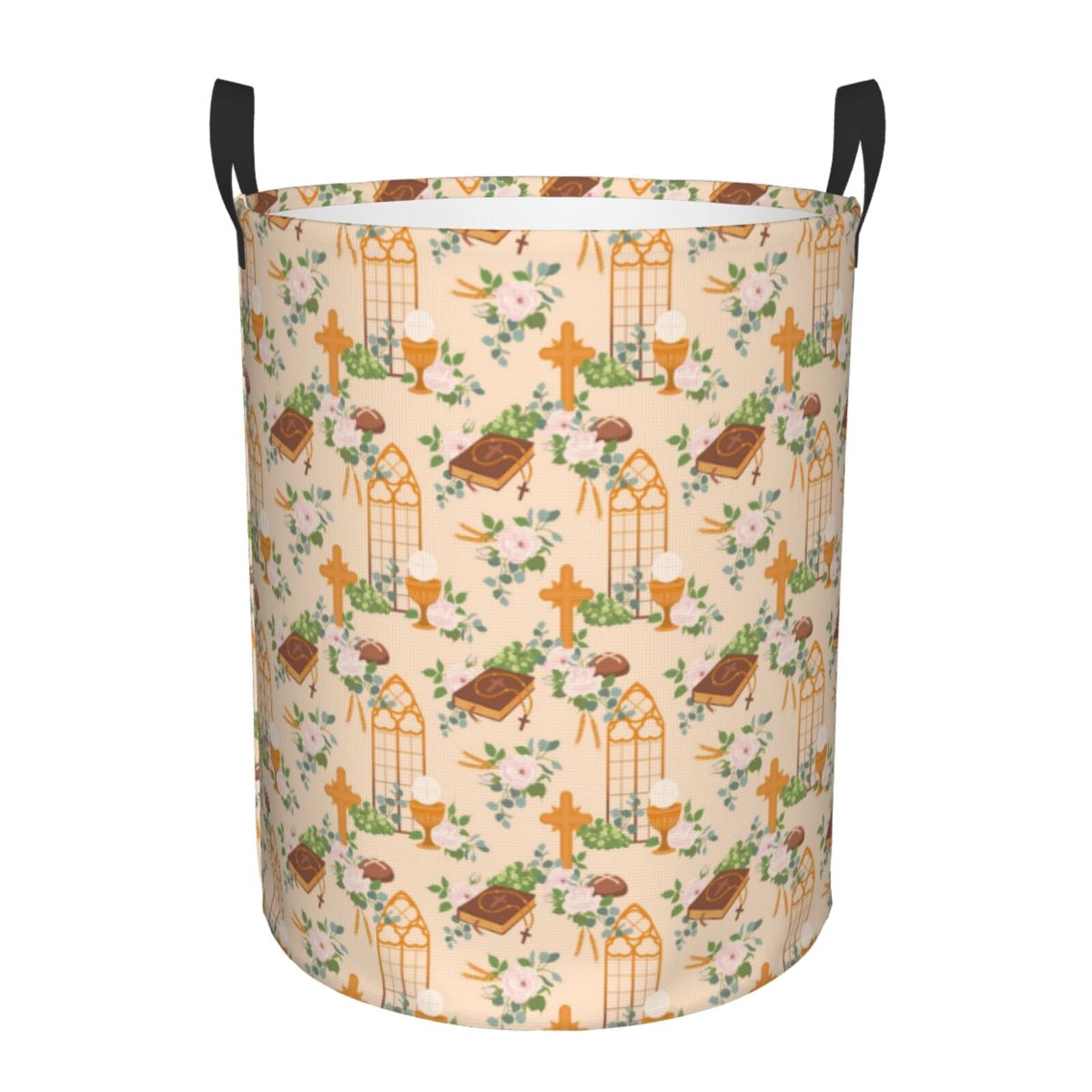 Fuzoiu cross Print Circular Hamper,Laundry Basket with Handle ...