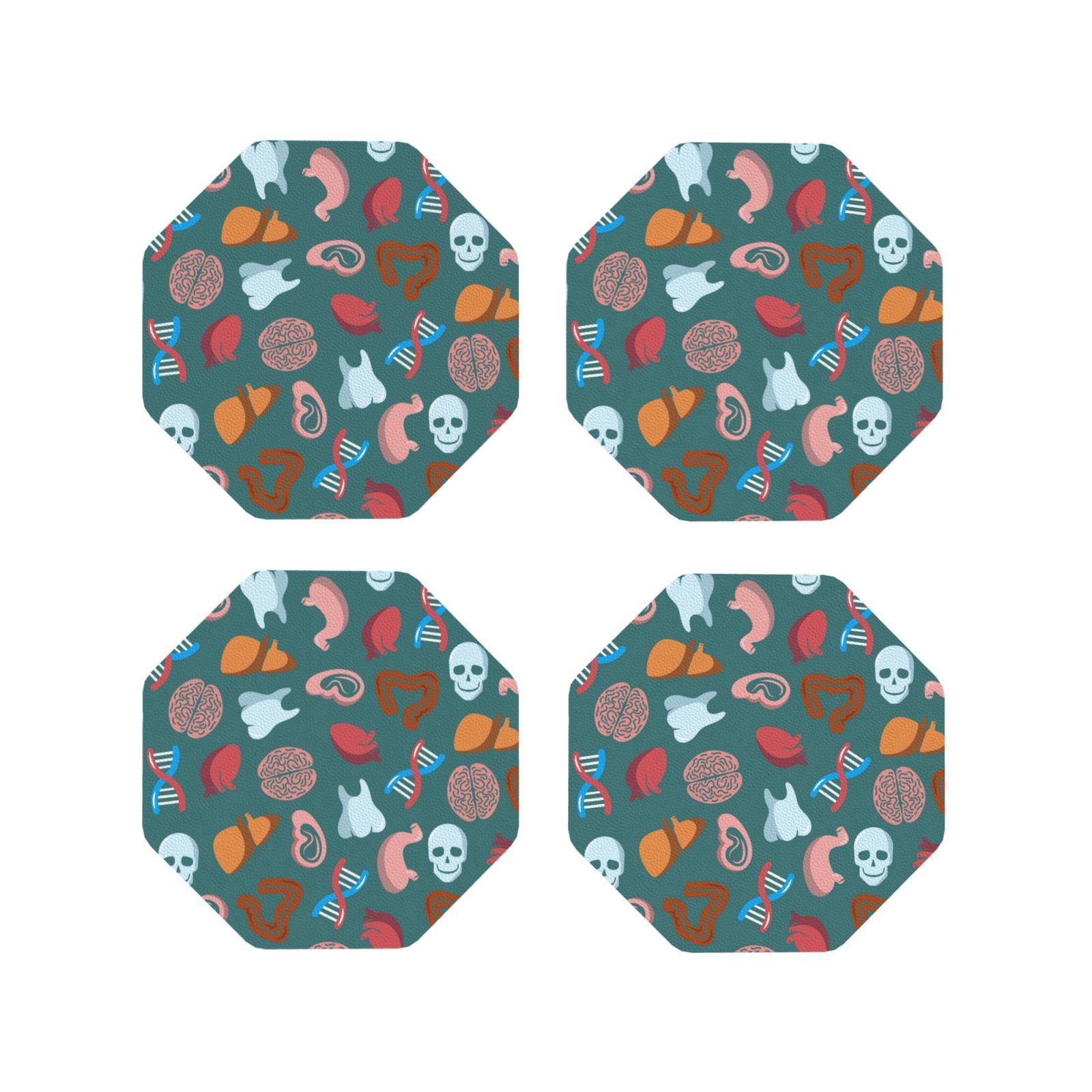 Fuzoiu cute Skull organ Print Leather Coasters Set,Drink Coasters Set ...